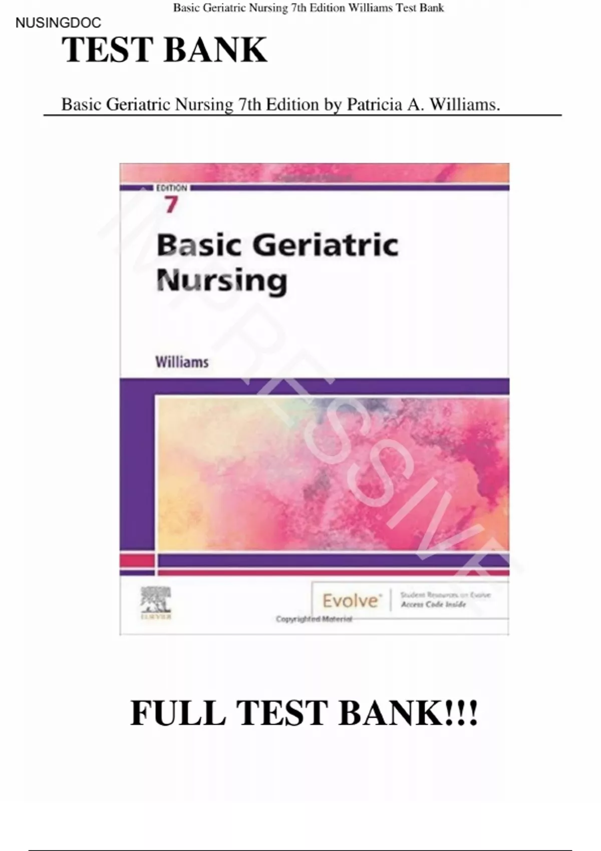 TEST BANK for Basic Geriatric Nursing 7th Edition 7th Edition by ...