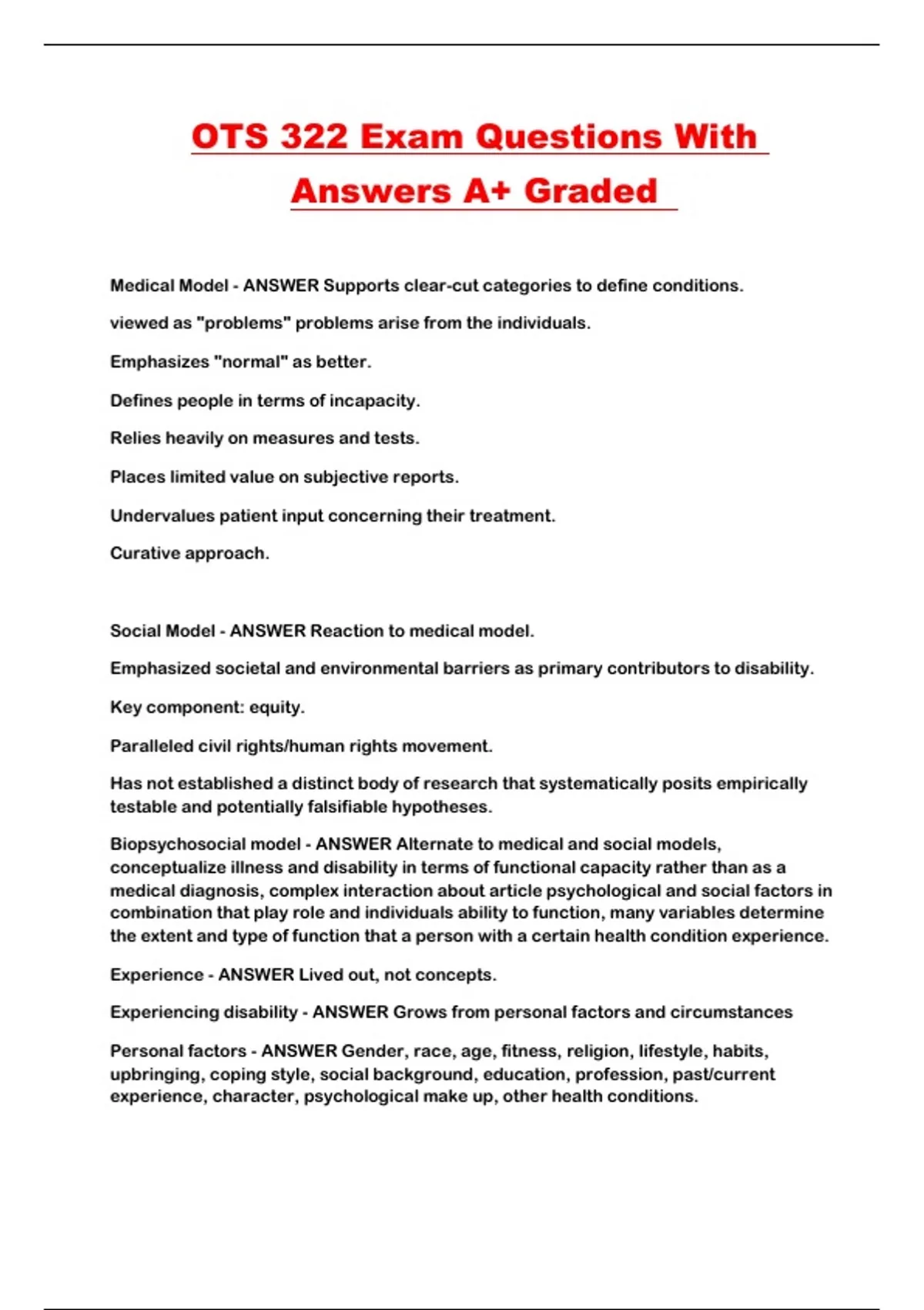 OTS 322 Exam Questions With Answers A+ Graded - OTS 322 - Stuvia US