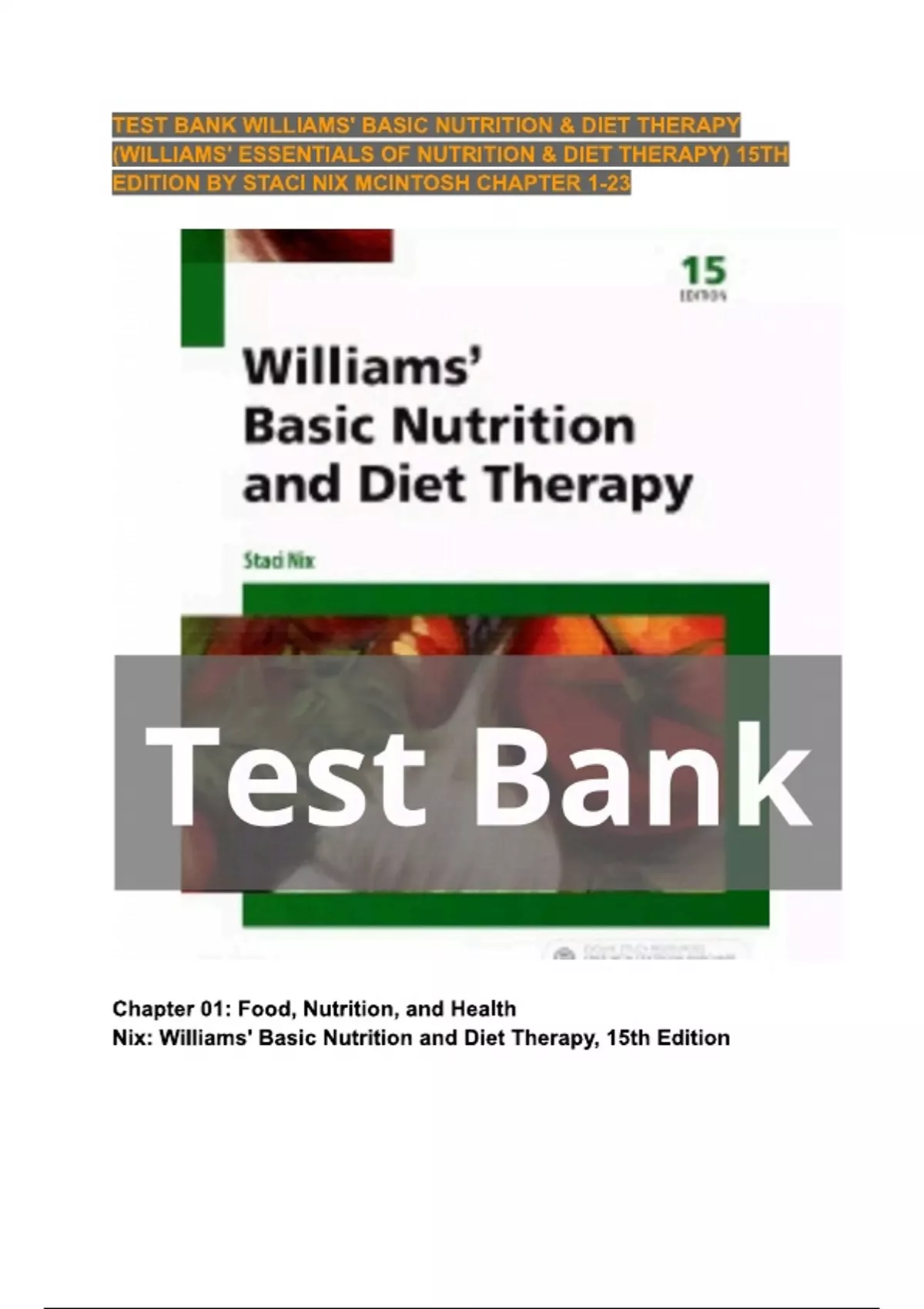 Williams’ Basic Nutrition and Diet Therapy 16th Edition by Nix William ...