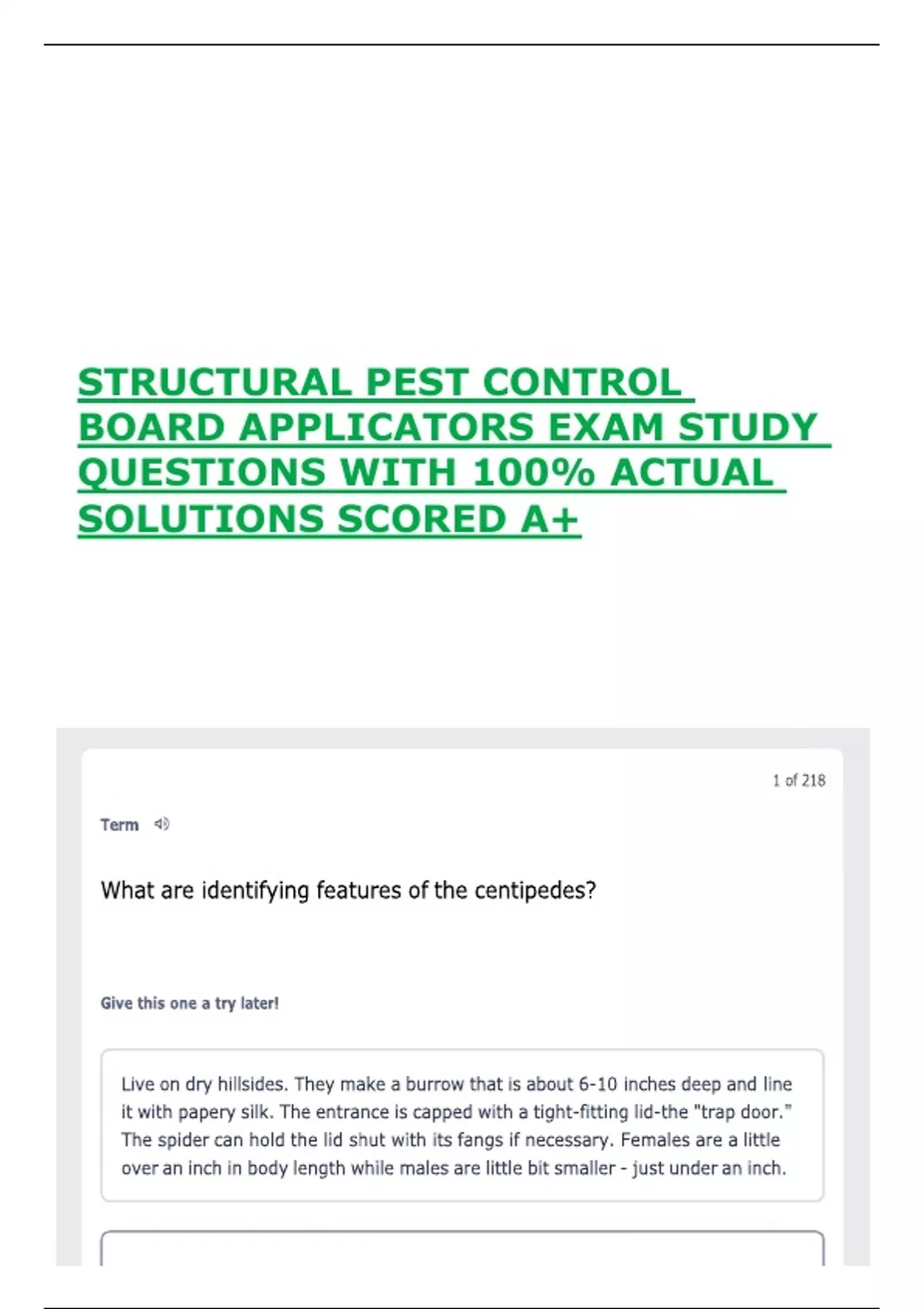 STRUCTURAL PEST CONTROL BOARD APPLICATORS EXAM STUDY QUESTIONS WITH 100 ...