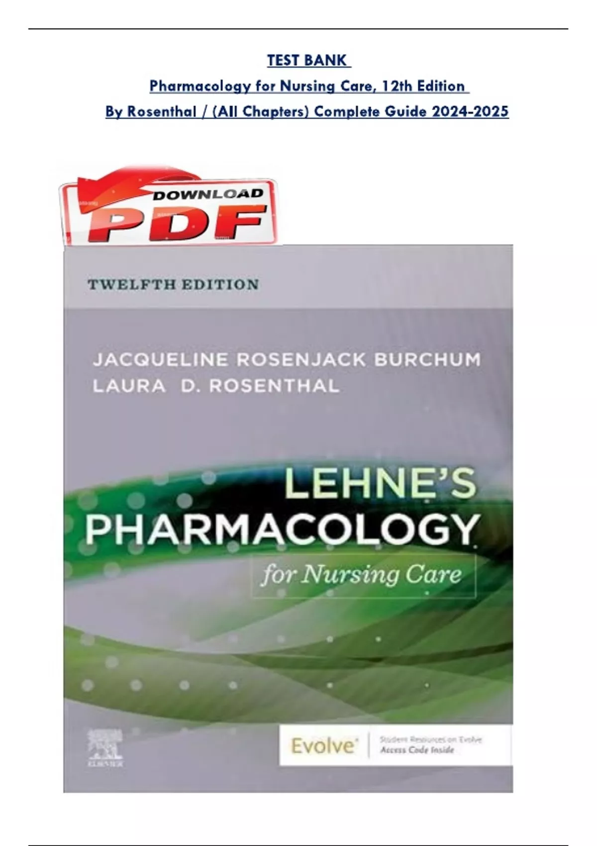 TEST BANK Pharmacology for Nursing Care, 12th Edition By Rosenthal ...