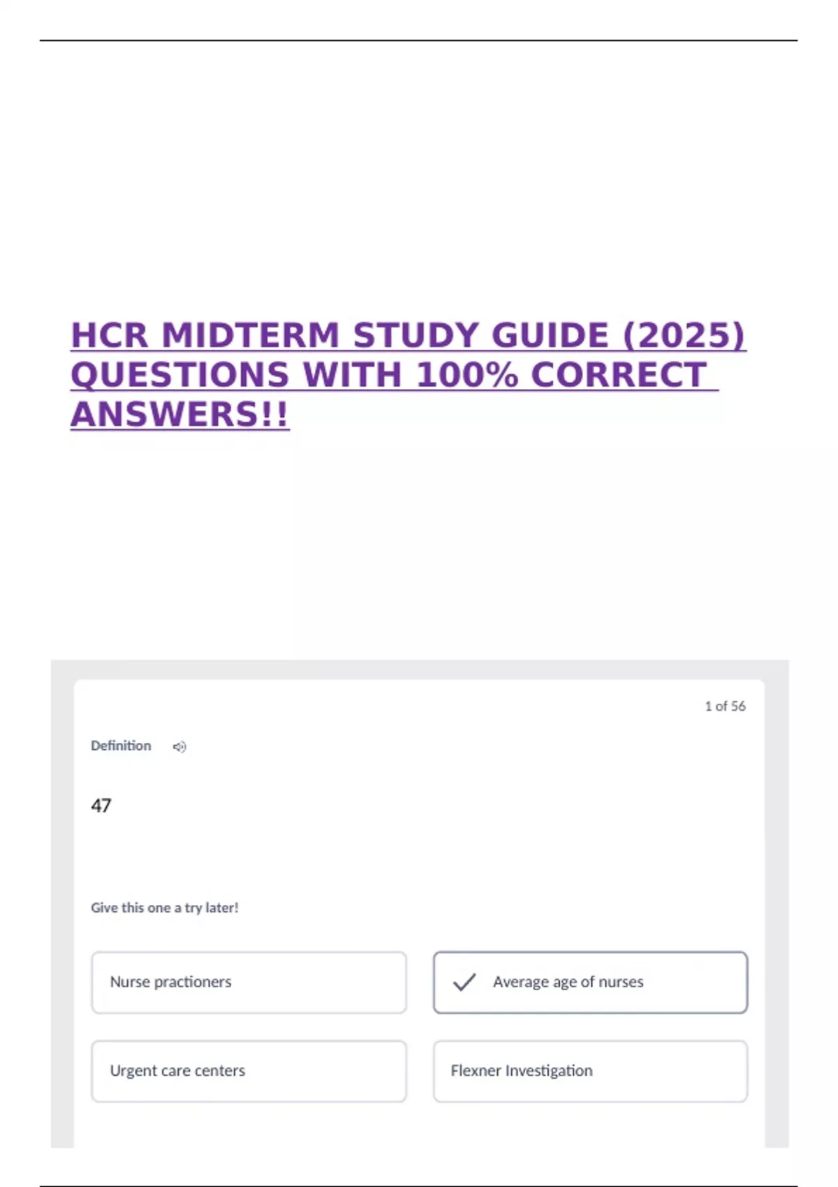 HCR MIDTERM STUDY GUIDE (2025) QUESTIONS WITH 100% CORRECT ANSWERS ...