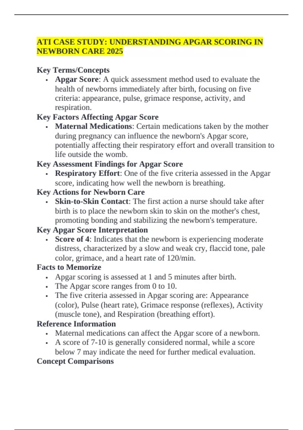 ATI CASE STUDY: UNDERSTANDING APGAR SCORING IN NEWBORN CARE 2025 - ATI ...