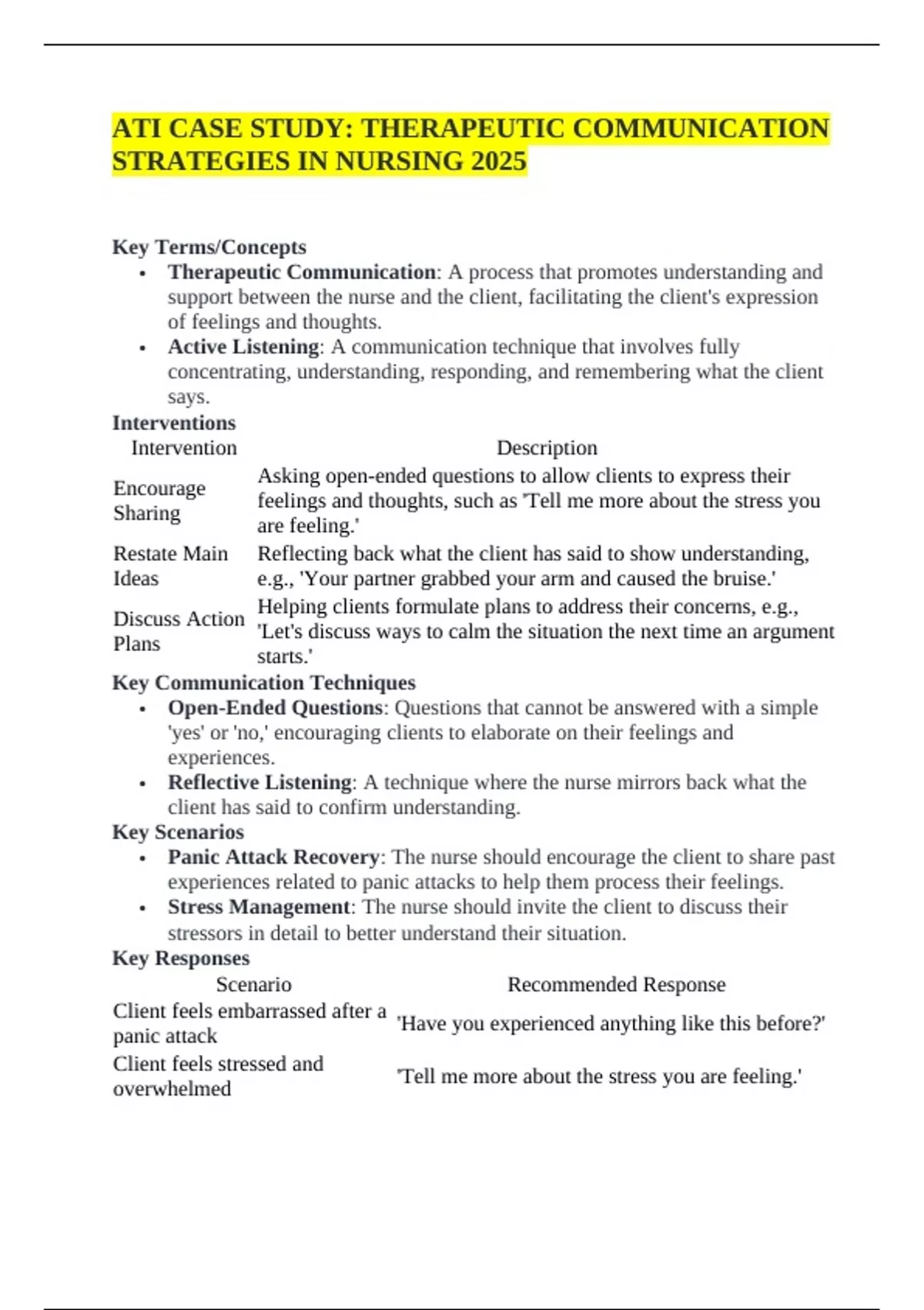 ATI CASE STUDY: THERAPEUTIC COMMUNICATION STRATEGIES IN NURSING 2025 ...