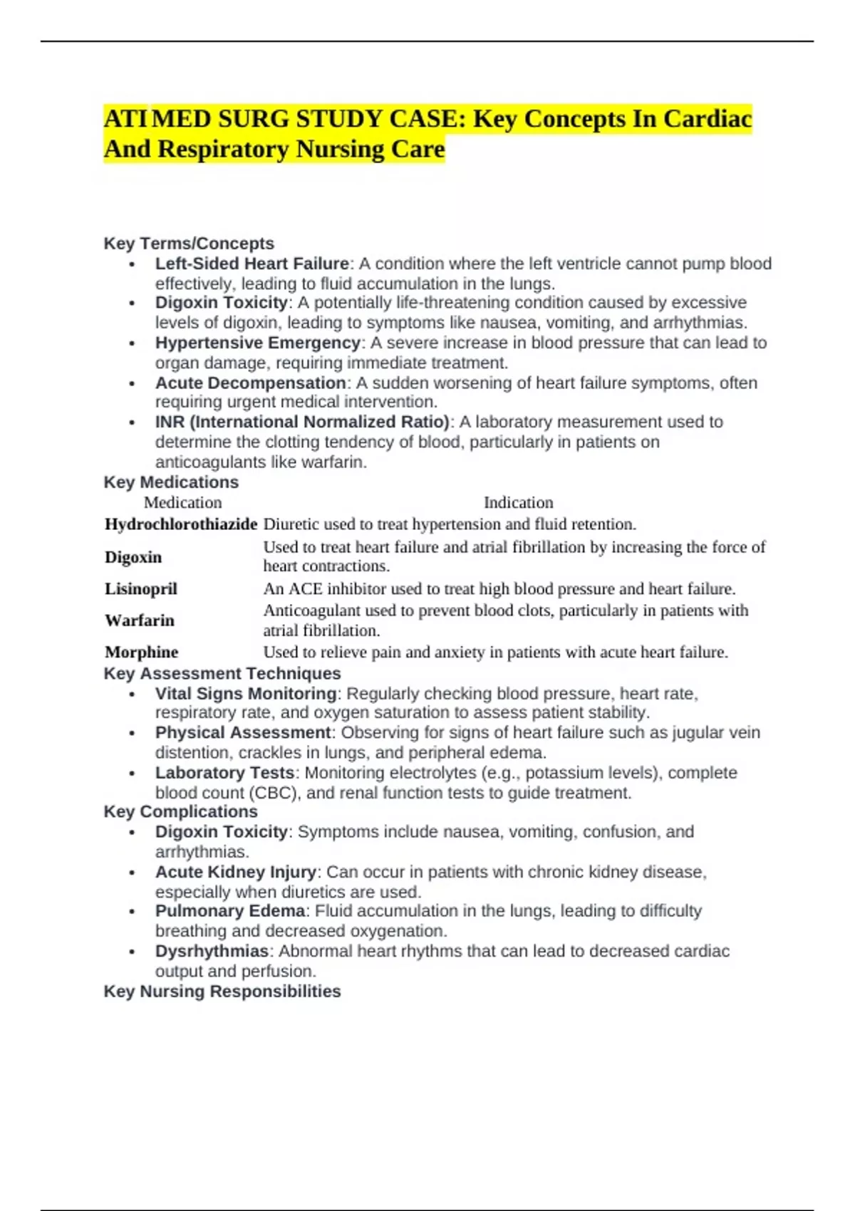 ATI MED SURG STUDY CASE: Key Concepts In Cardiac And Respiratory ...