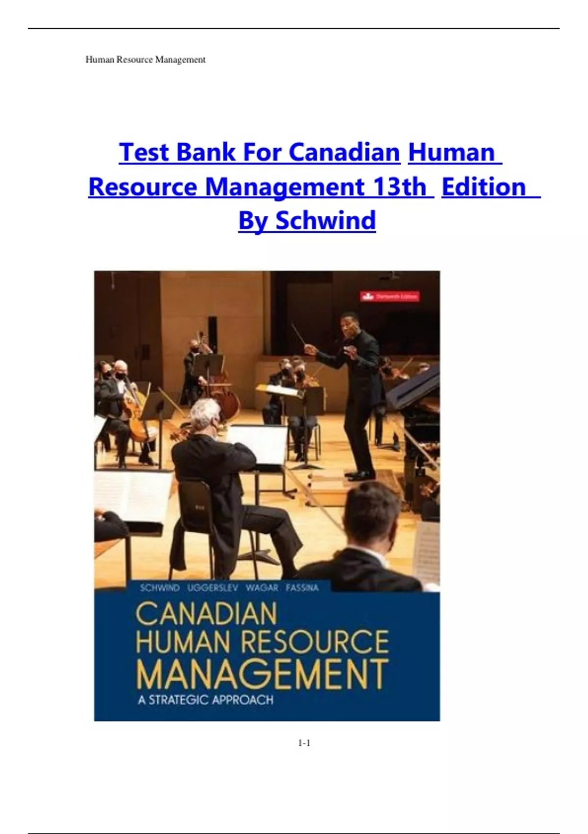 Test Bank for Canadian Human Resource Management, 13th Edition by ...