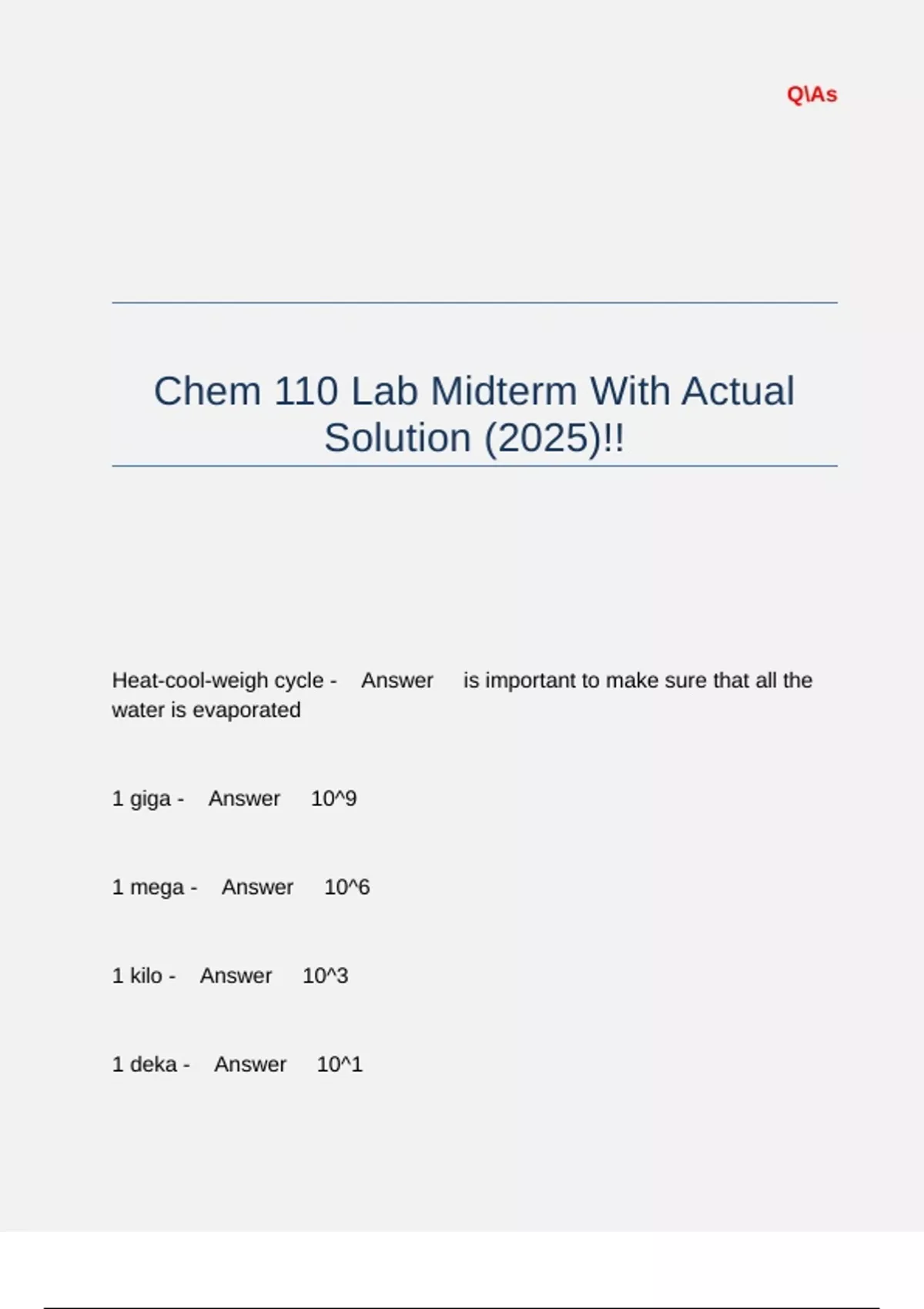 Chem 110 Lab Midterm With Actual Solution (2025)!! - CHM 110 - Stuvia US