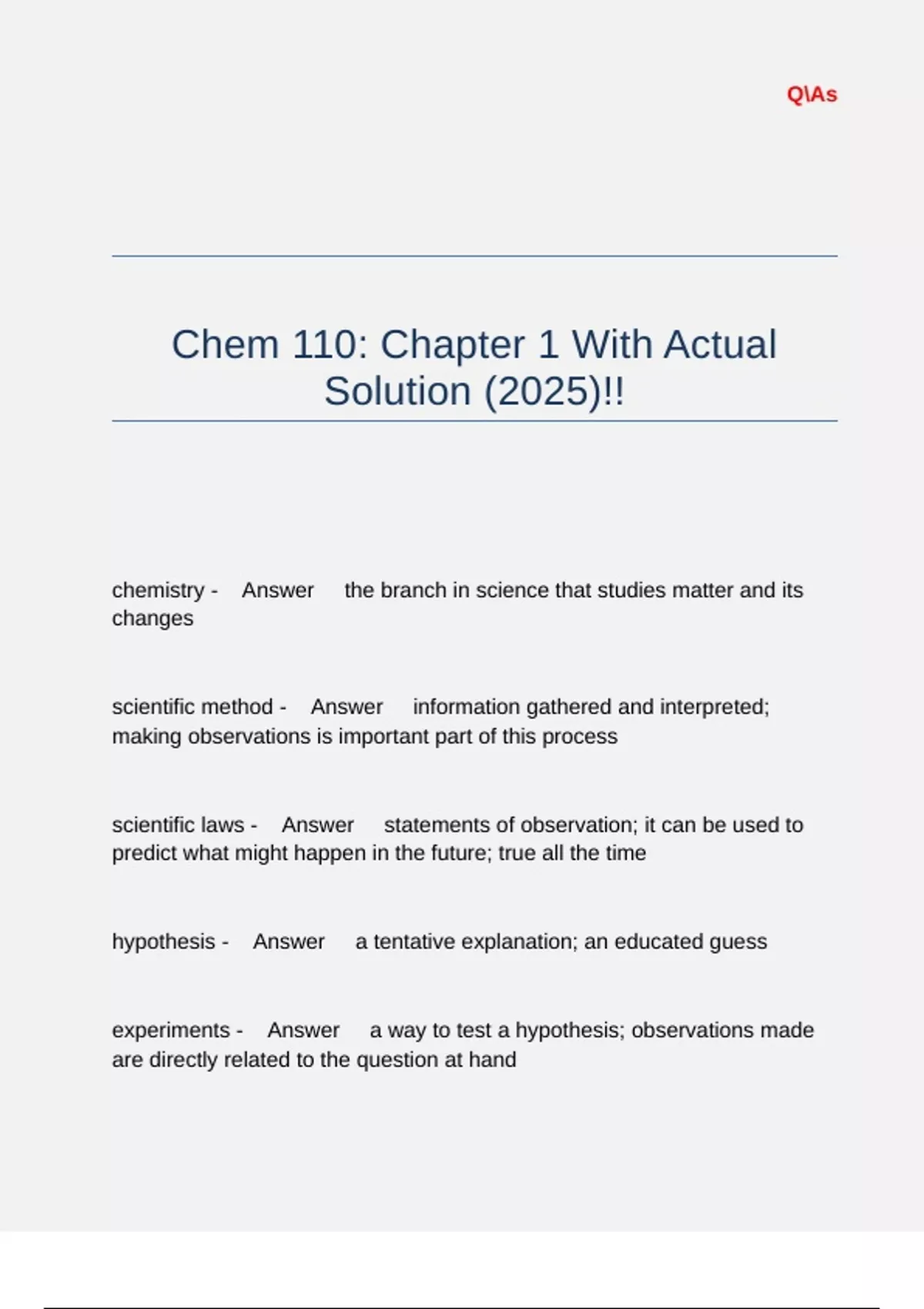 Chem 110 Chapter 1 With Actual Solution (2025)!! - CHM 110 - Stuvia US