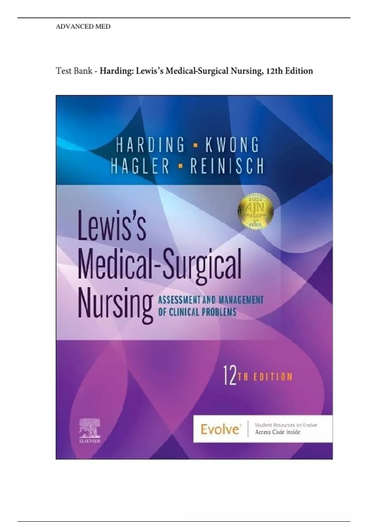 Test Bank - Harding: Lewis’s Medical-Surgical Nursing, 12th Edition All ...
