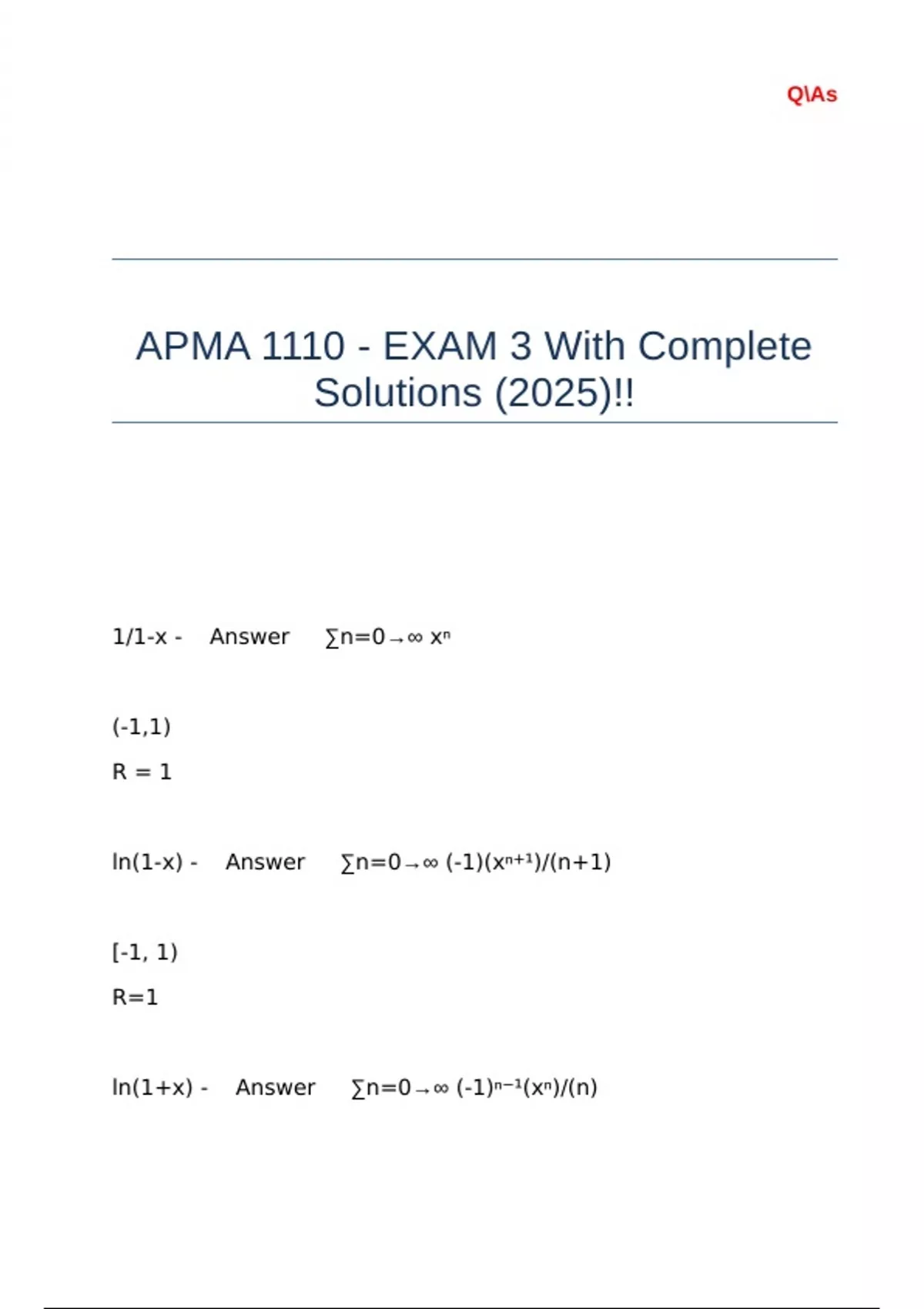 APMA 1110 - EXAM 3 With Complete Solutions (2025)!! - APMA 1110 - Stuvia US