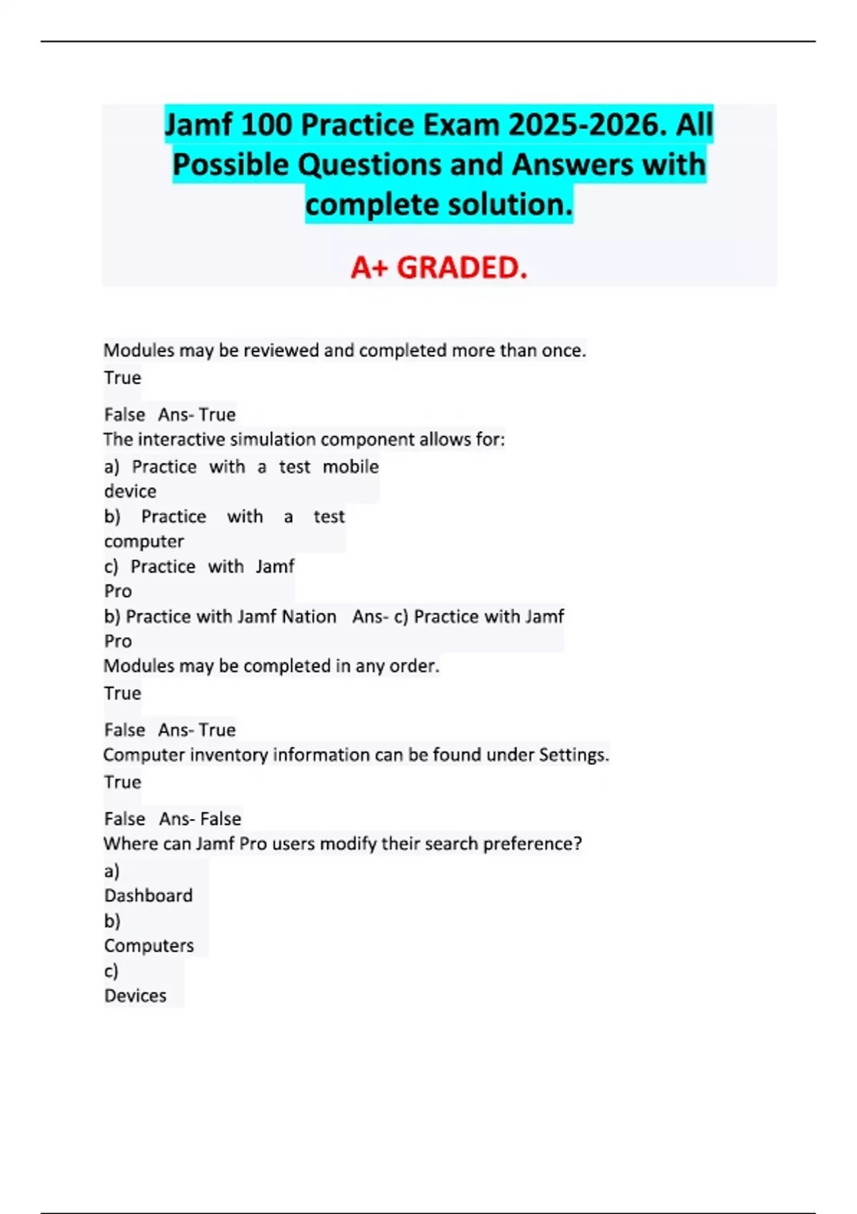 Jamf 100 Practice Exam . All Possible Questions and Answers with ...