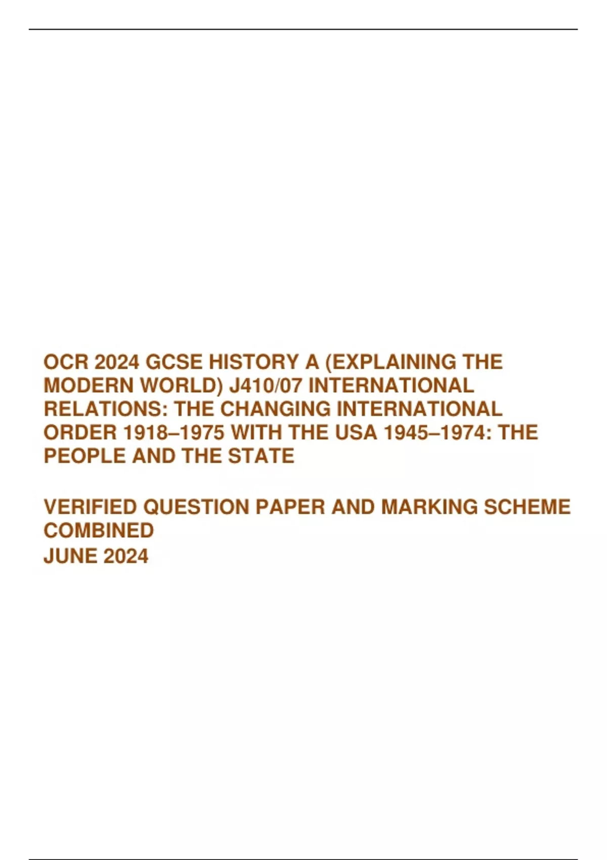 OCR 2024 GCSE HISTORY A (EXPLAINING THE MODERN WORLD) J410/07 ...