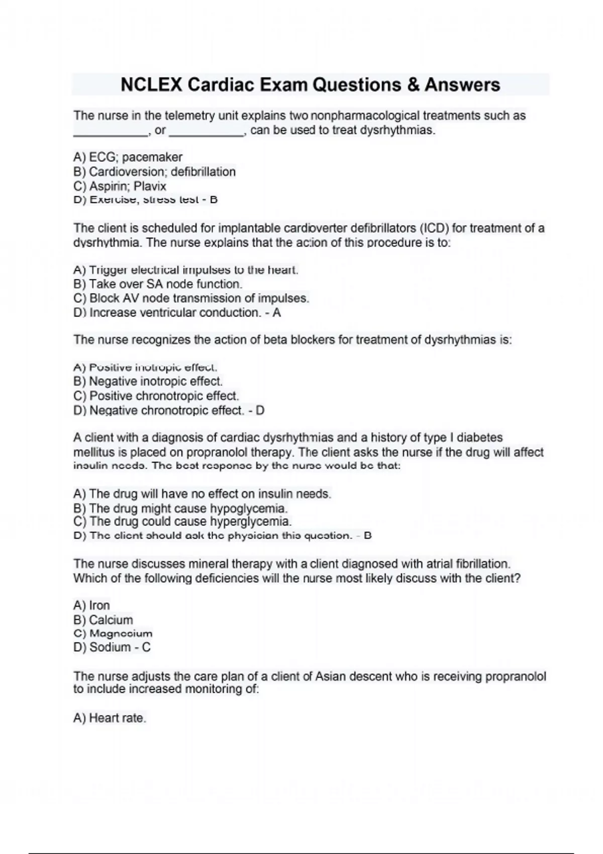 NCLEX Cardiac Exam Questions & Answers - NUR 265 - Stuvia US