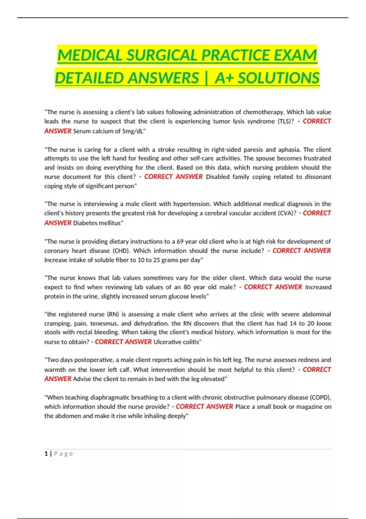 MEDICAL SURGICAL PRACTICE EXAM DETAILED ANSWERS | A+ SOLUTIONS ...