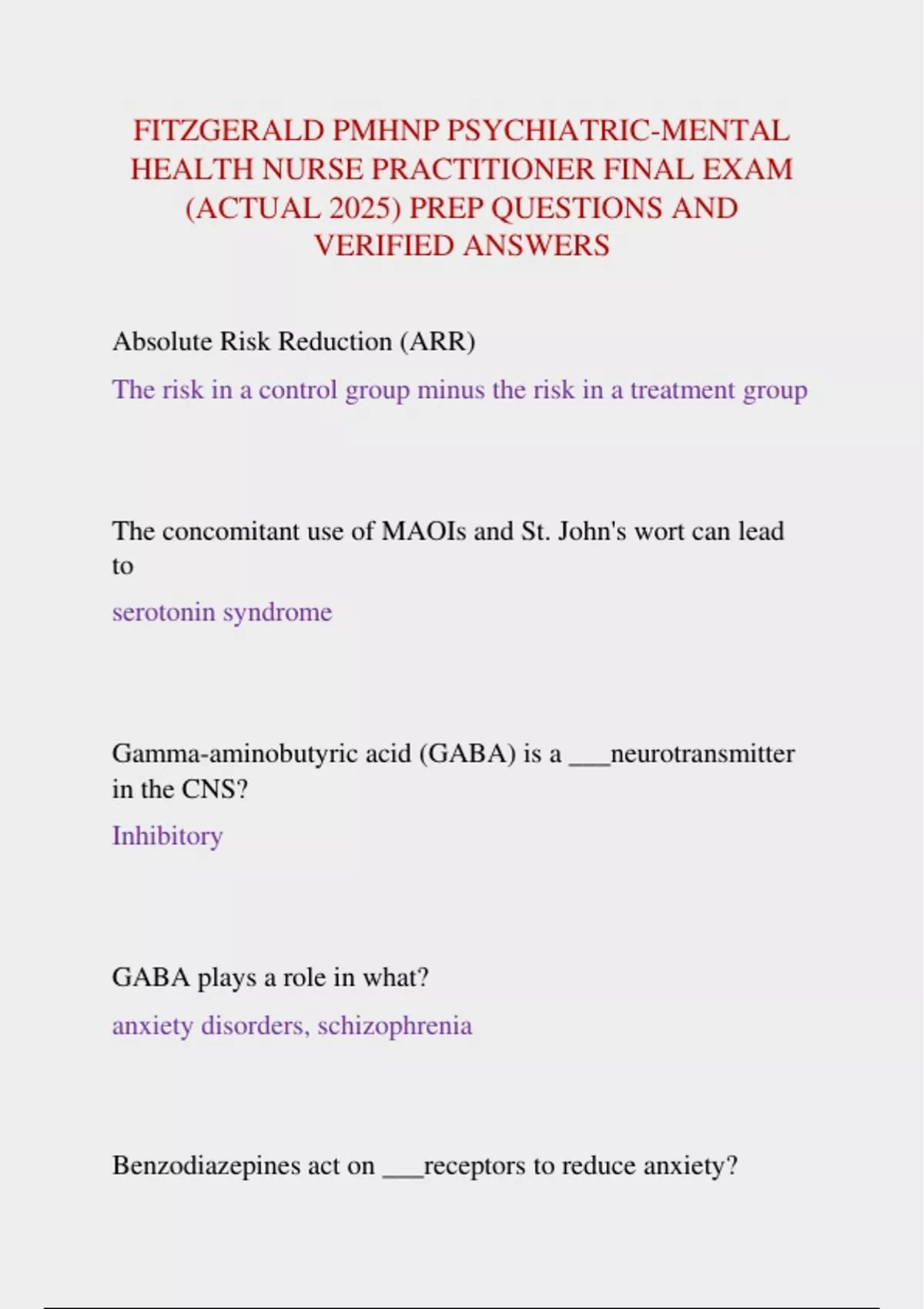 FITZGERALD PMHNP PSYCHIATRIC-MENTAL HEALTH NURSE PRACTITIONER FINAL ...