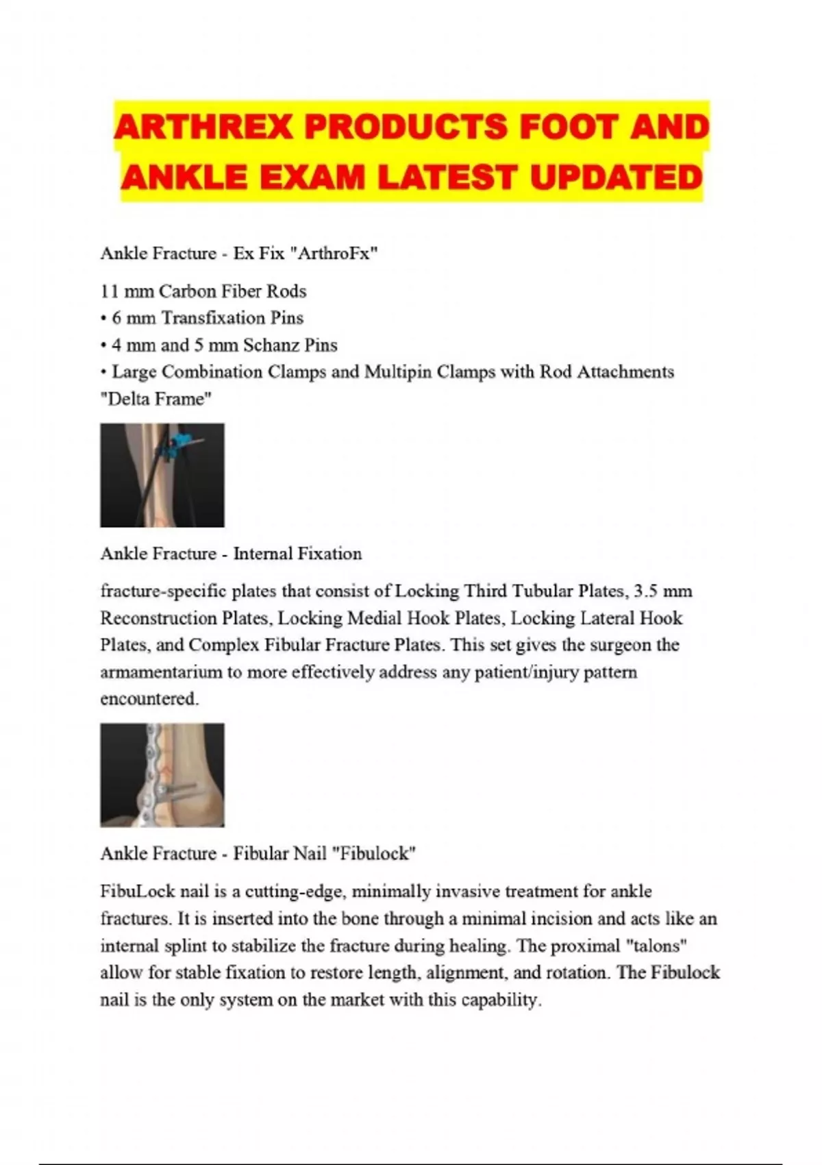 ARTHREX PRODUCTS FOOT AND ANKLE EXAM LATEST UPDATED - ARTHREX PRODUCTS ...