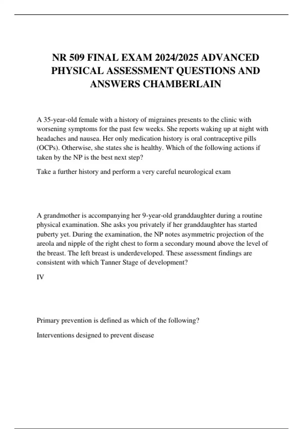 NR 509 FINAL EXAM 2024/2025 ADVANCED PHYSICAL ASSESSMENT QUESTIONS AND ...