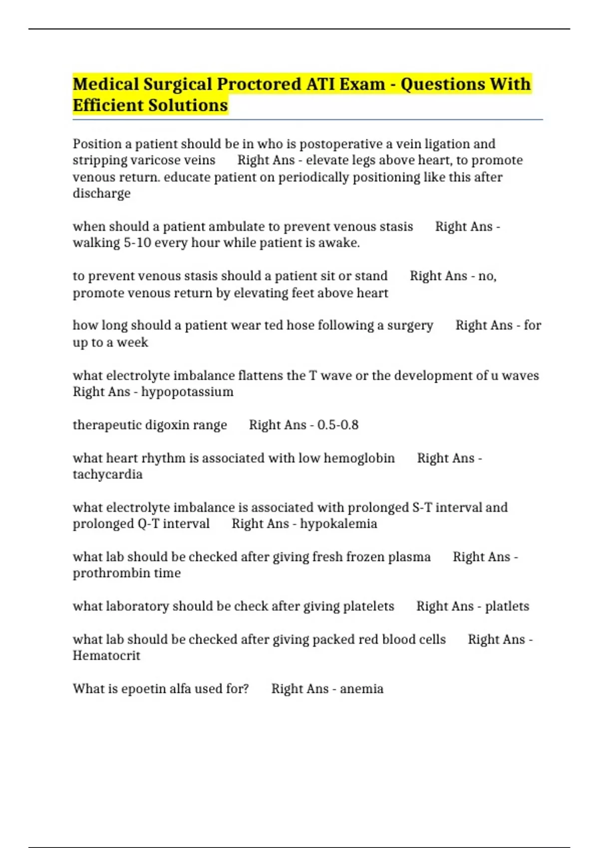 Medical Surgical Proctored ATI Exam - Questions With Efficient ...