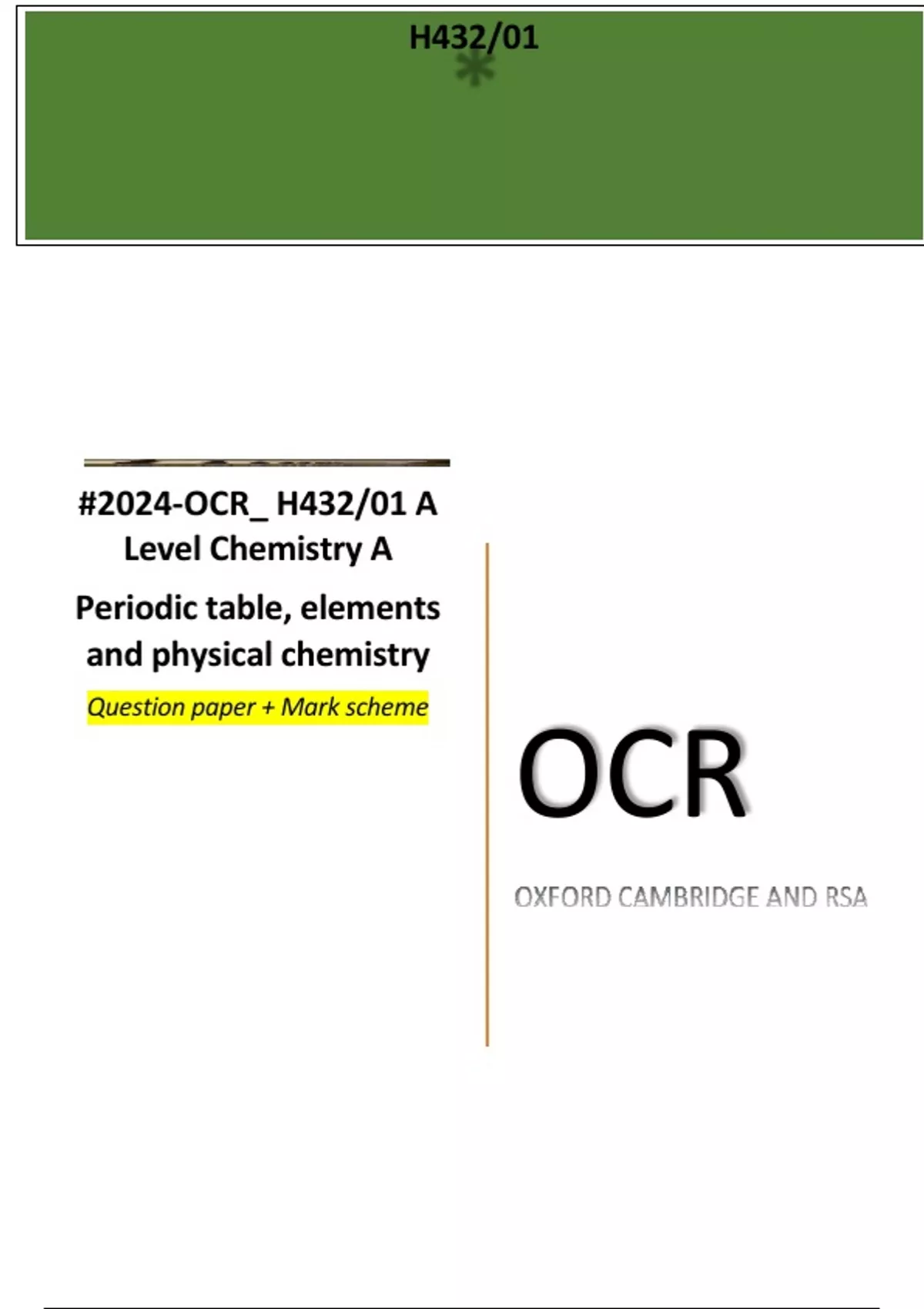 #2024-OCR_ H432/01 A Level Chemistry A Periodic table, elements and ...