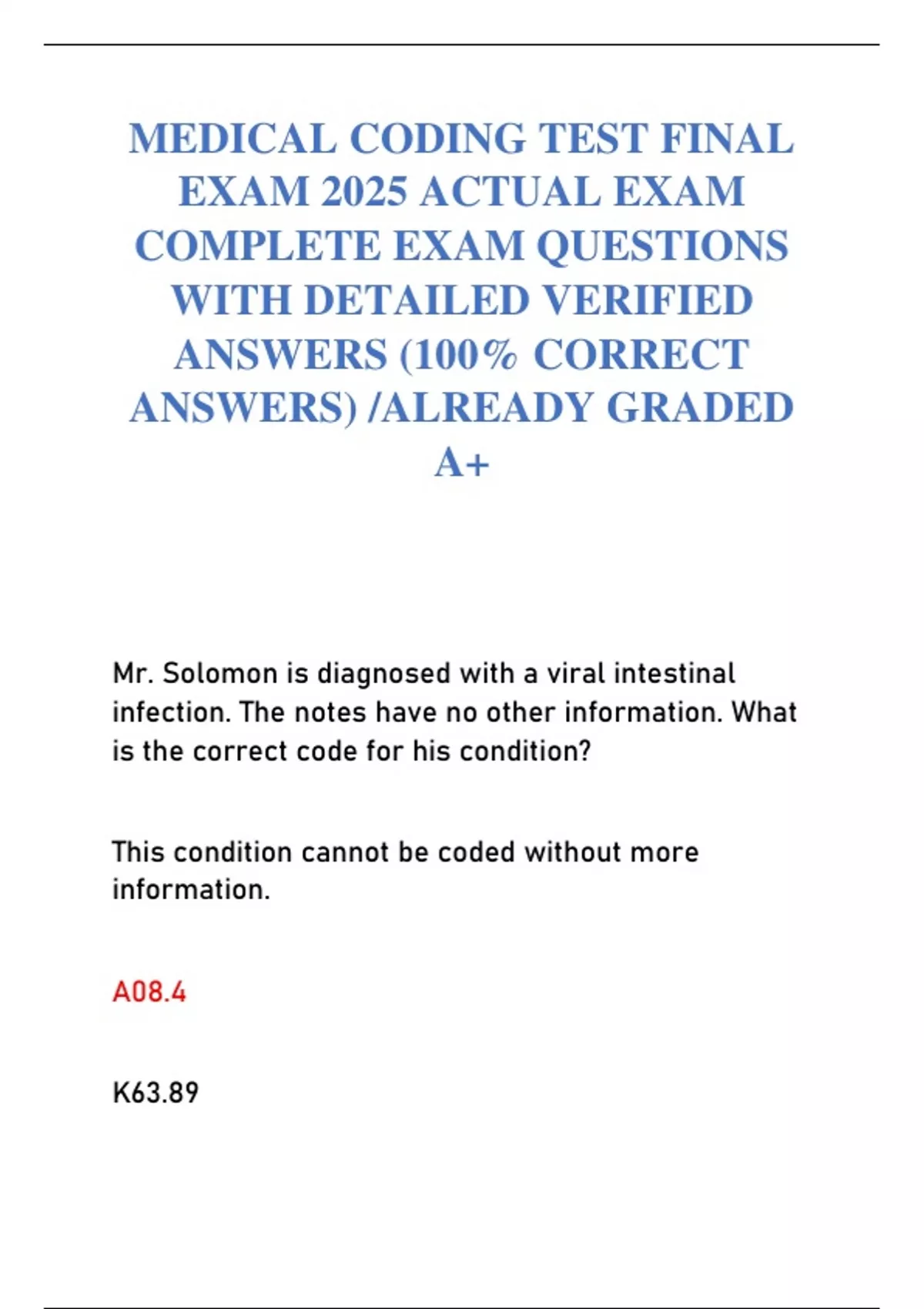 MEDICAL CODING TEST FINAL EXAM 2025 ACTUAL EXAM COMPLETE EXAM QUESTIONS ...