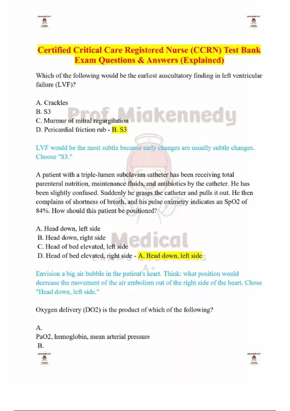 Certified Critical Care Registered Nurse (CCRN) Test Bank Exam ...