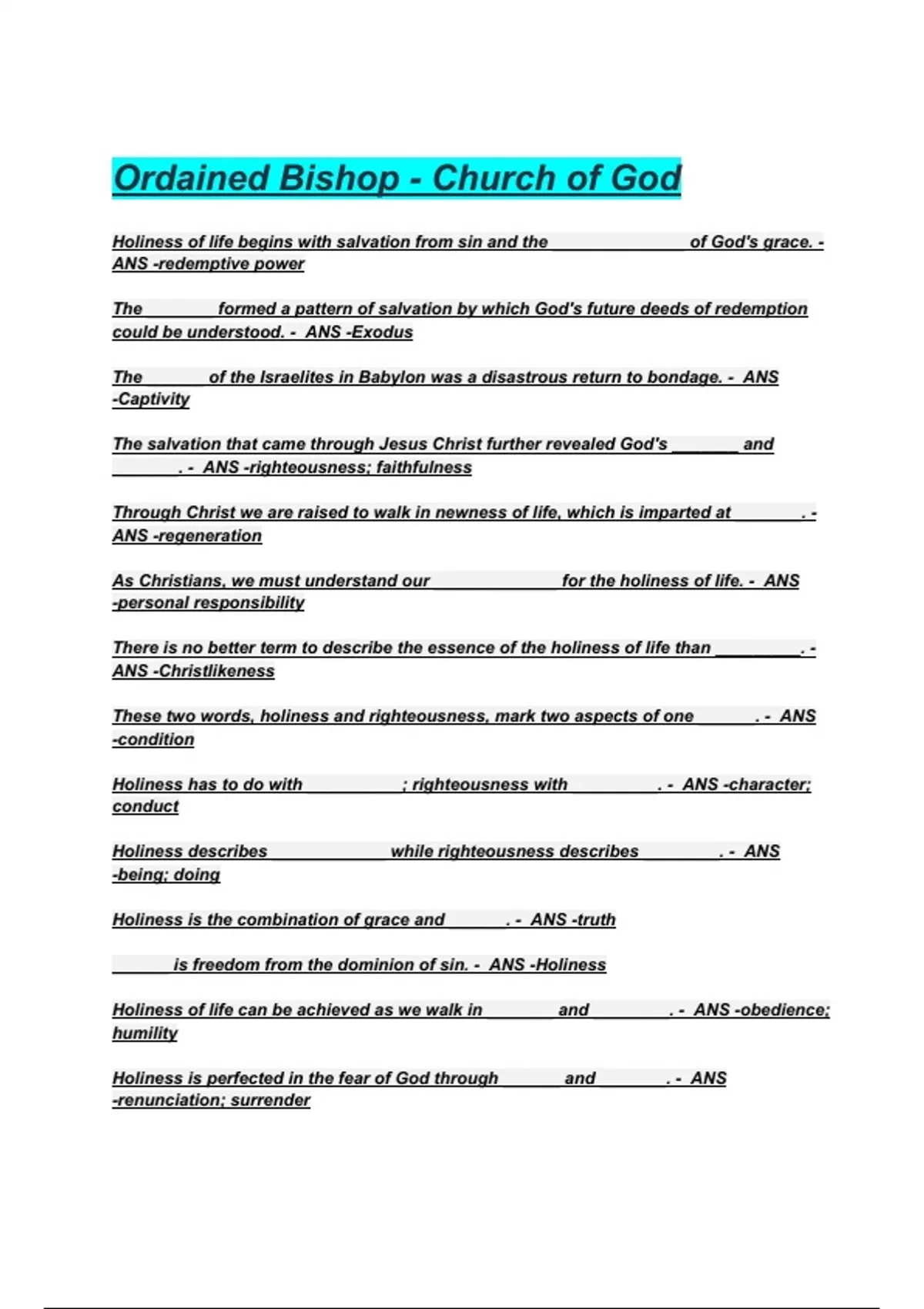 Ordained Bishop - Church of God Exam Questions and Answers 2025/2026 ...
