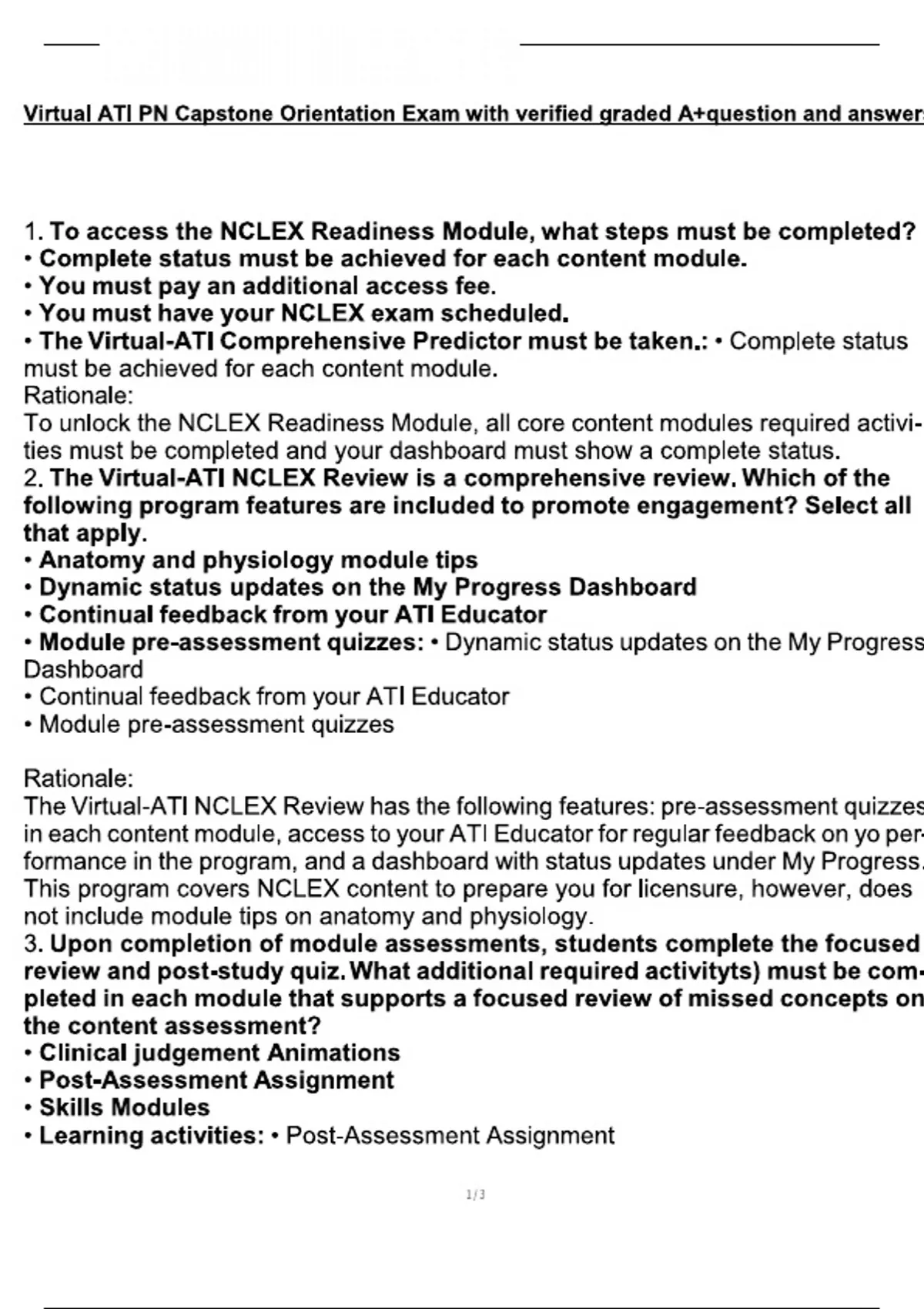 Virtual ATI PN Capstone Orientation Exam with verified graded A ...