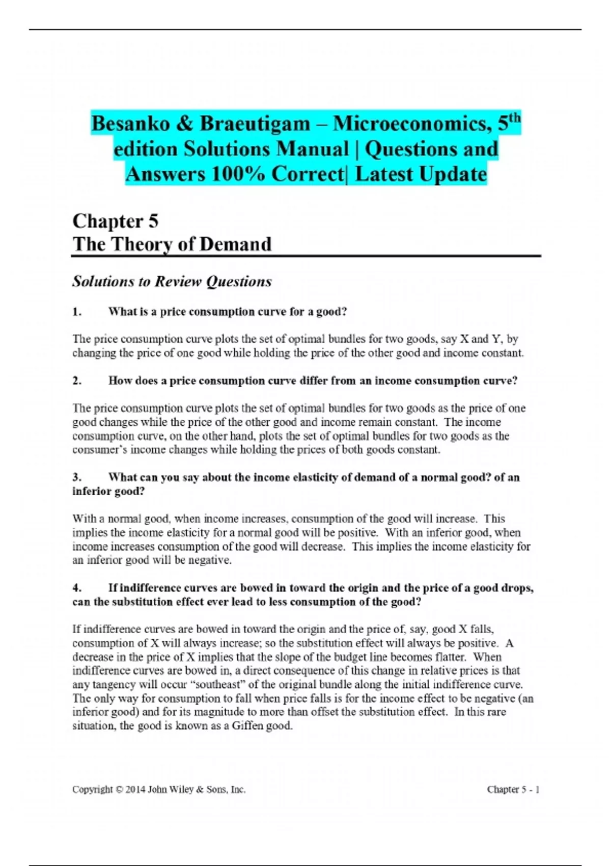 Besanko & Braeutigam – Microeconomics, 5th edition Solutions Manual ...