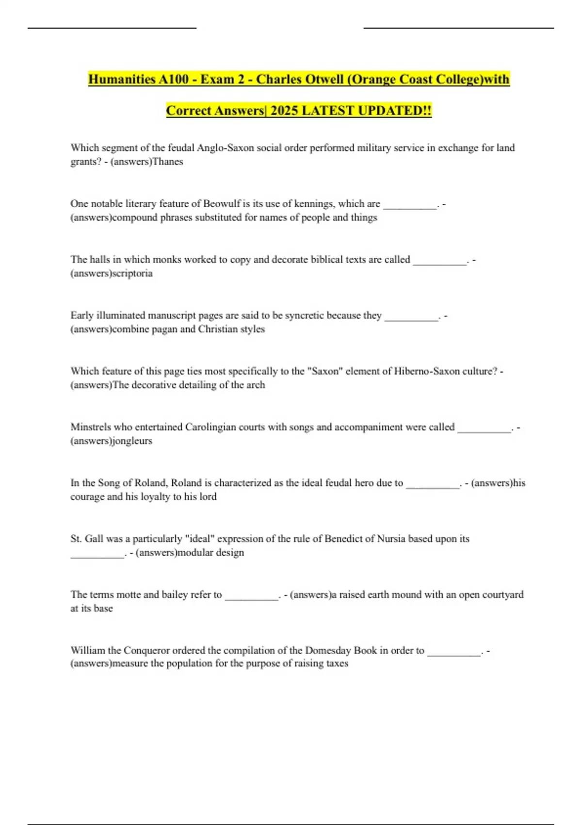 Humanities A100 - Exam 2 - Charles Otwell (Orange Coast College)with ...