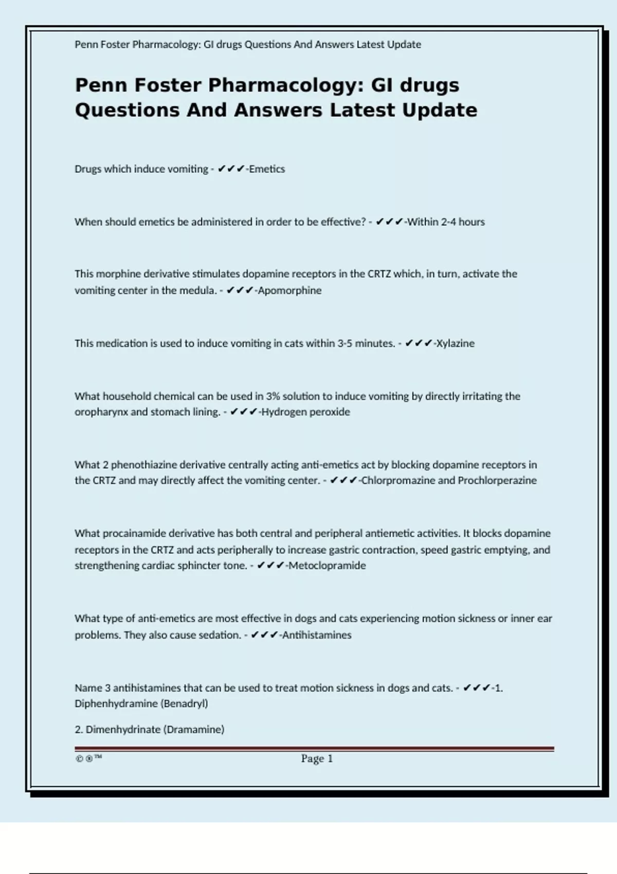 Penn Foster Pharmacology: GI drugs Questions And Answers Latest Update ...