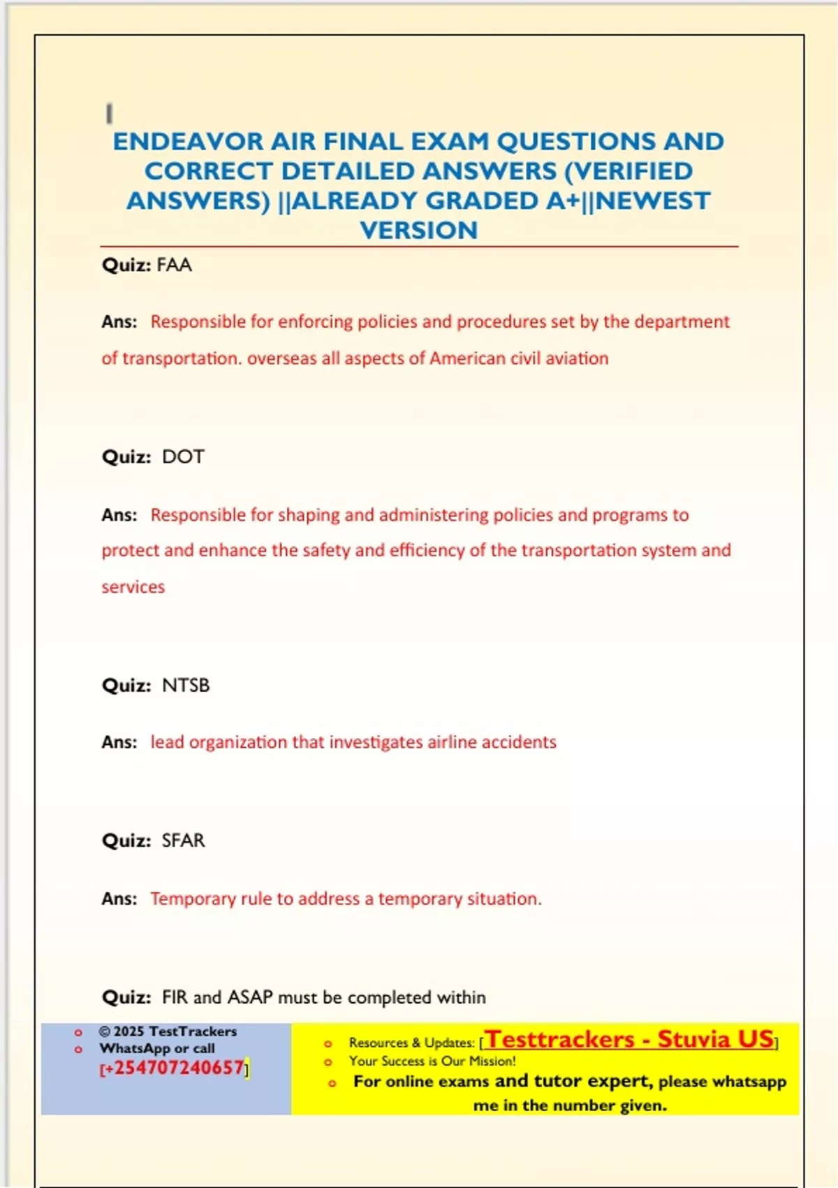 ENDEAVOR AIR FINAL EXAM QUESTIONS AND CORRECT DETAILED ANSWERS (VERIFIED ANSWERS) ||ALREADY ...