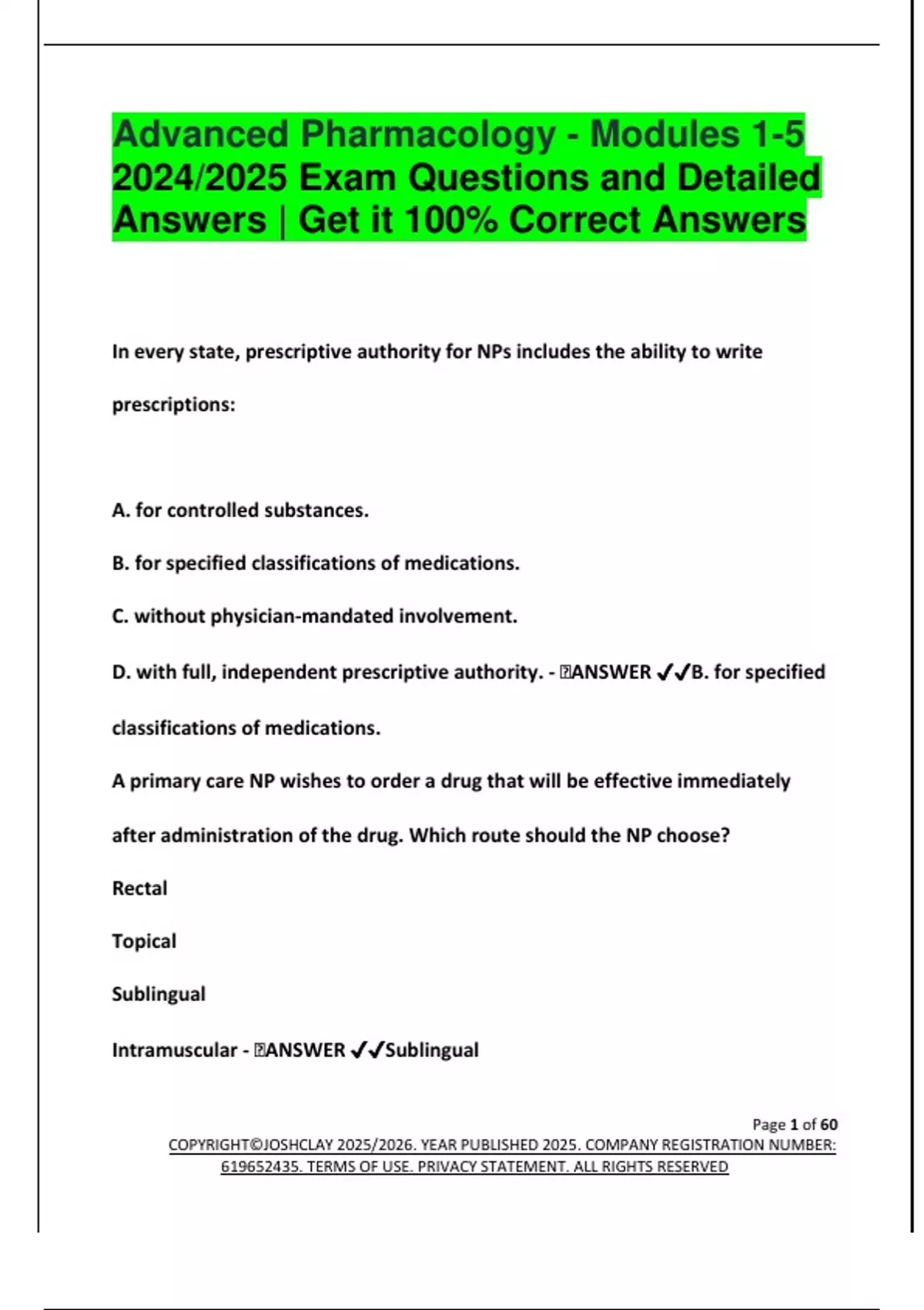 Advanced Pharmacology - Modules 1-5 2024/2025 Exam Questions and ...