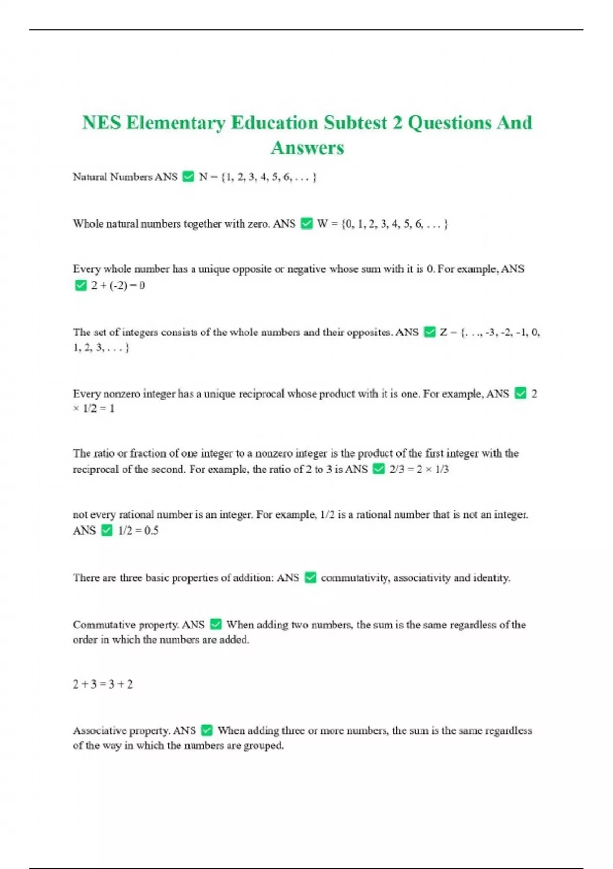 NES Elementary Education Subtest 2 Questions And Answers - NES ...