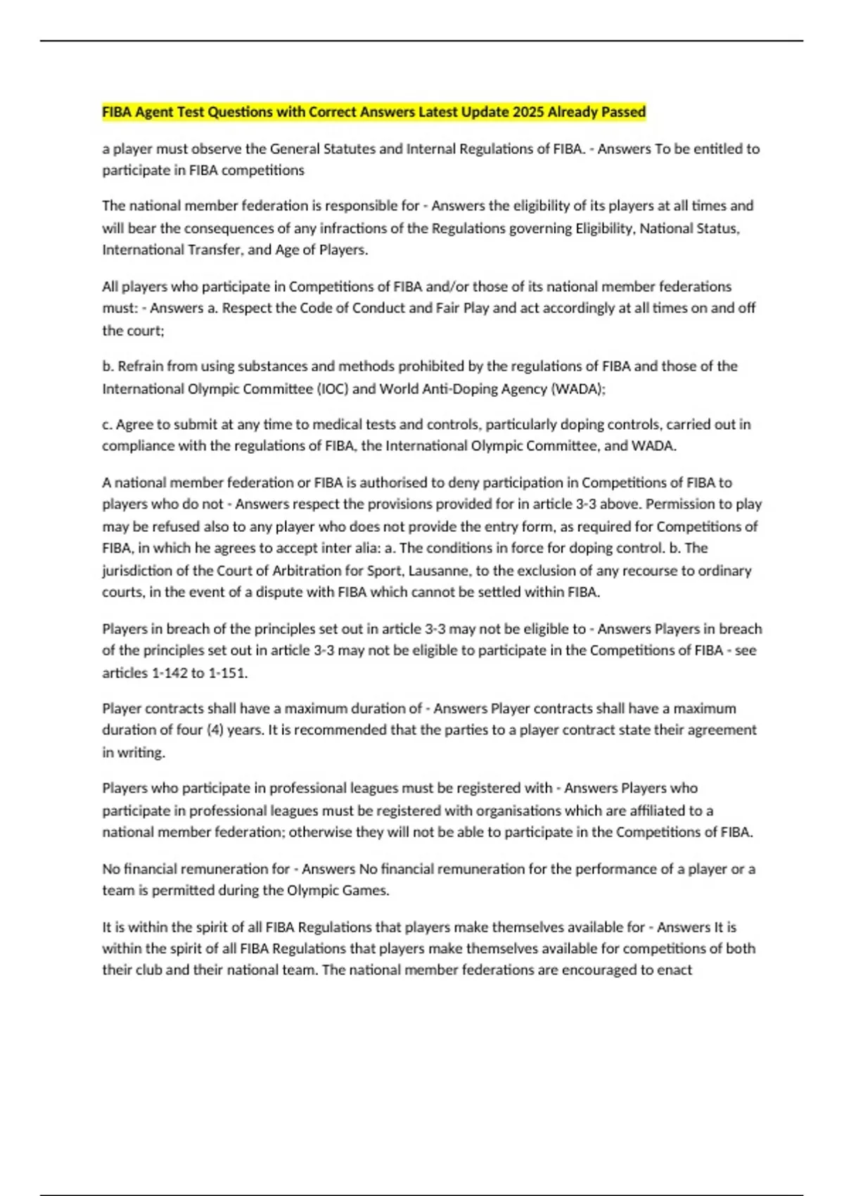 FIBA Agent Test Questions with Correct Answers Latest Update 2025 ...