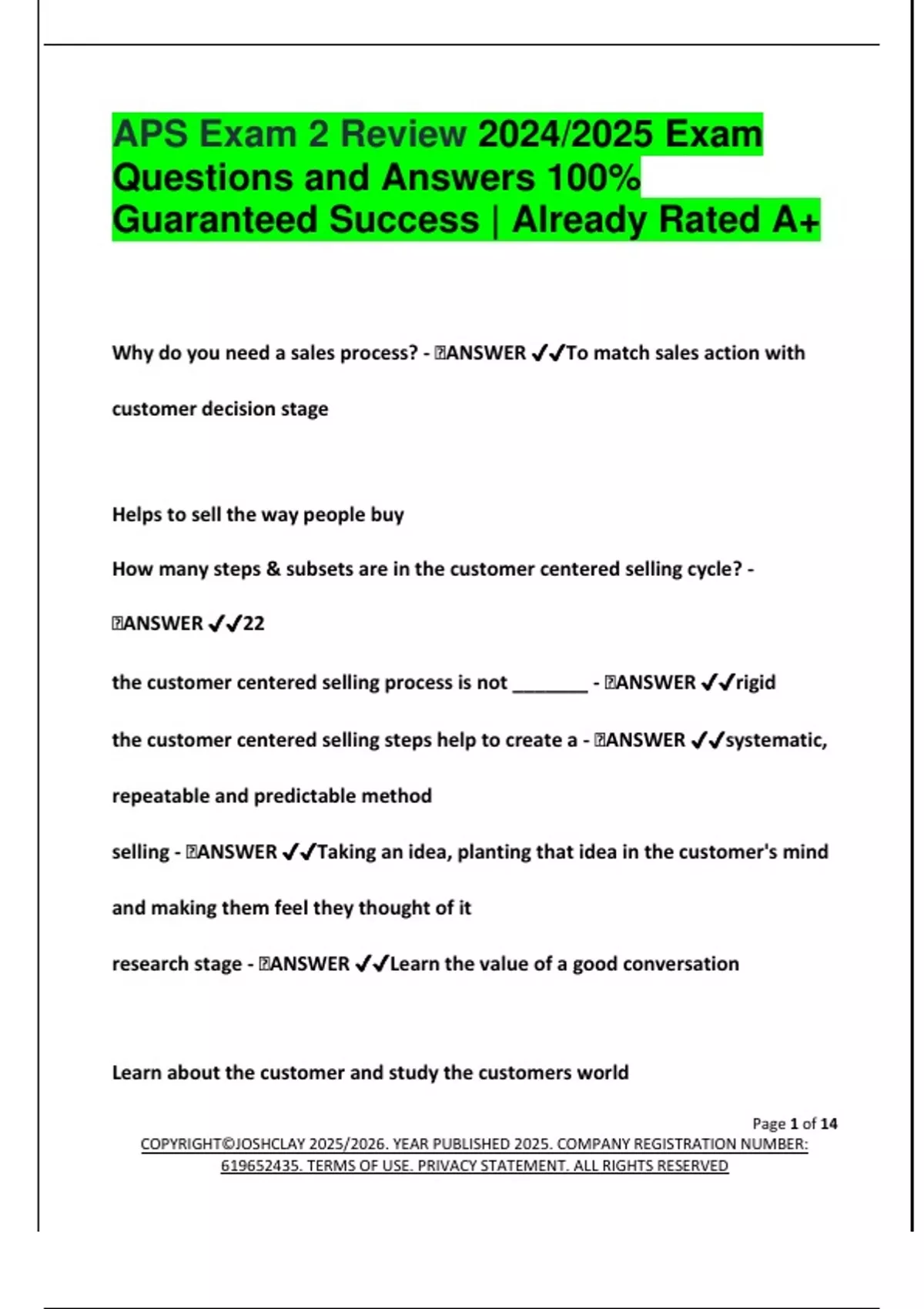 APS Exam 2 Review 2024/2025 Exam Questions and Answers 100% Guaranteed ...