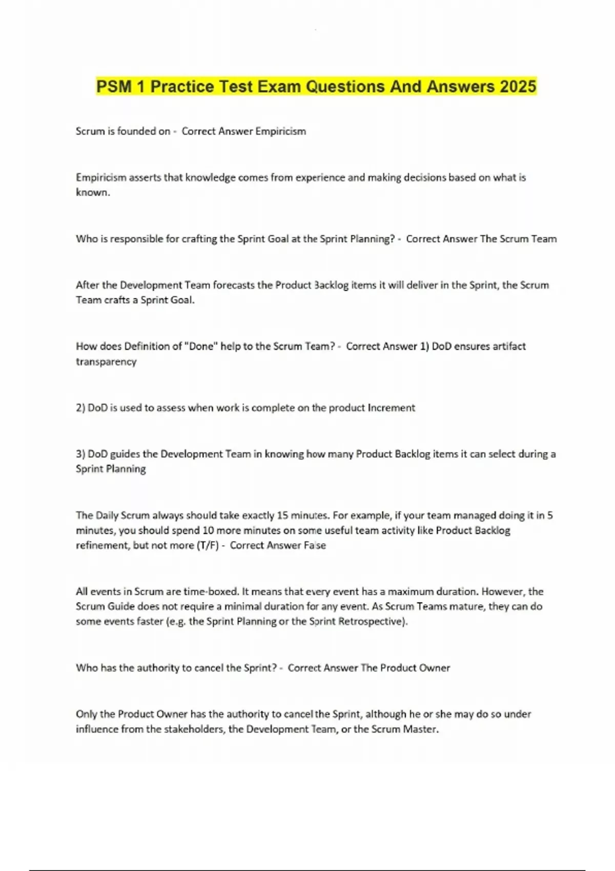 PSM 1 Practice Test Exam Questions And Answers 2025 - PSM-1 ...