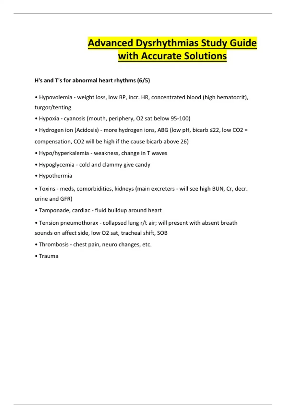 Advanced Dysrhythmias Study Guide with Accurate Solutions - RELIAS ...