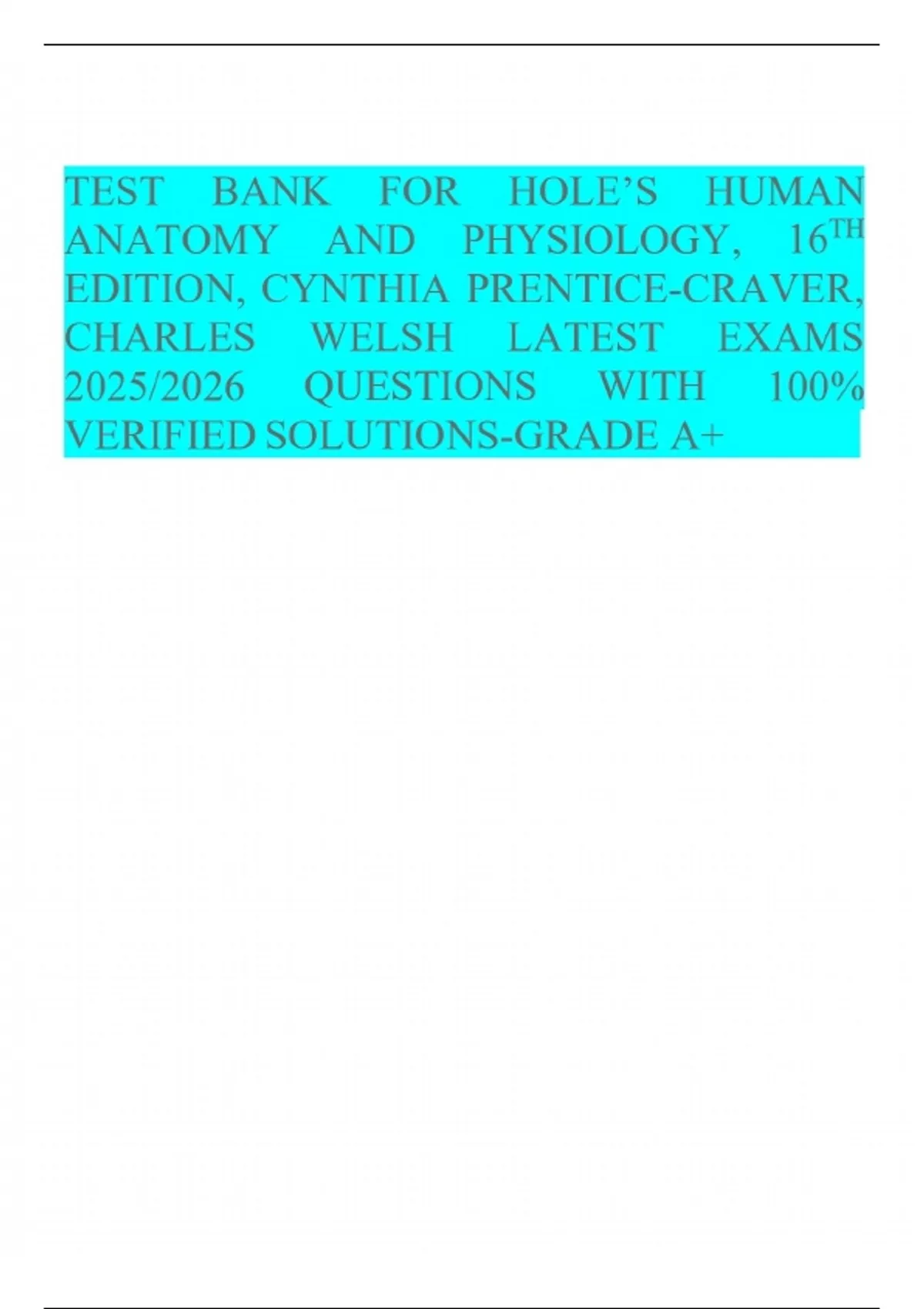 TEST BANK FOR HOLE’S HUMAN ANATOMY AND PHYSIOLOGY, 16TH EDITION ...