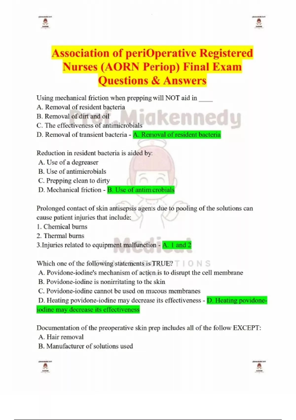 Association of periOperative Registered Nurses (AORN Periop) Final Exam ...