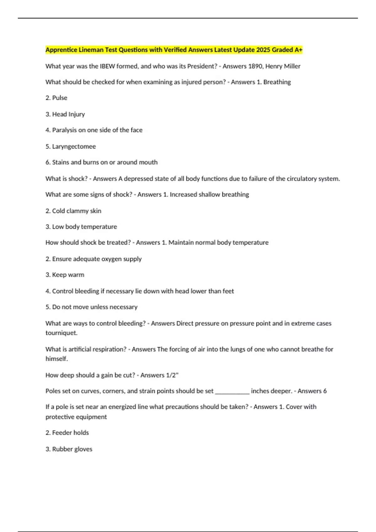 Apprentice Lineman Test Questions with Verified Answers Latest Update ...