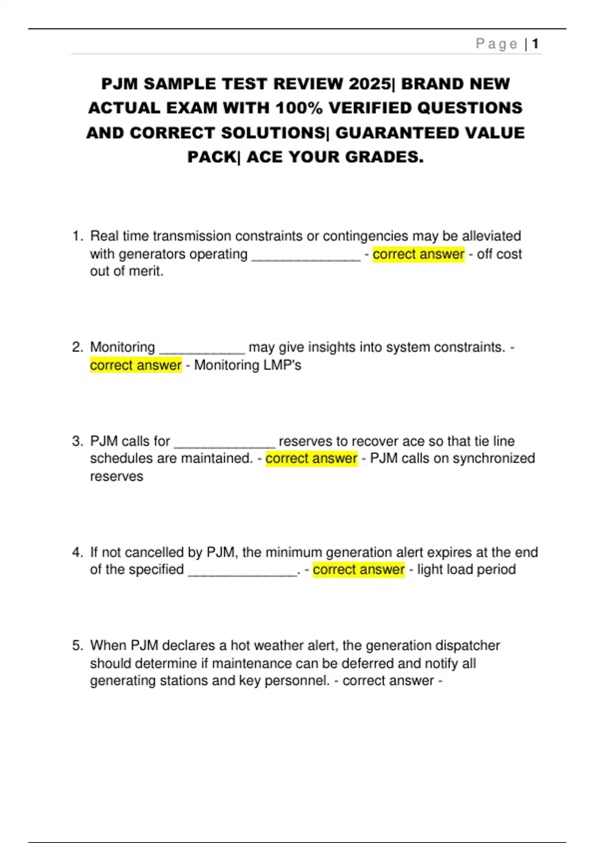 PJM SAMPLE TEST REVIEW 2025| BRAND NEW ACTUAL EXAM WITH 100% VERIFIED ...