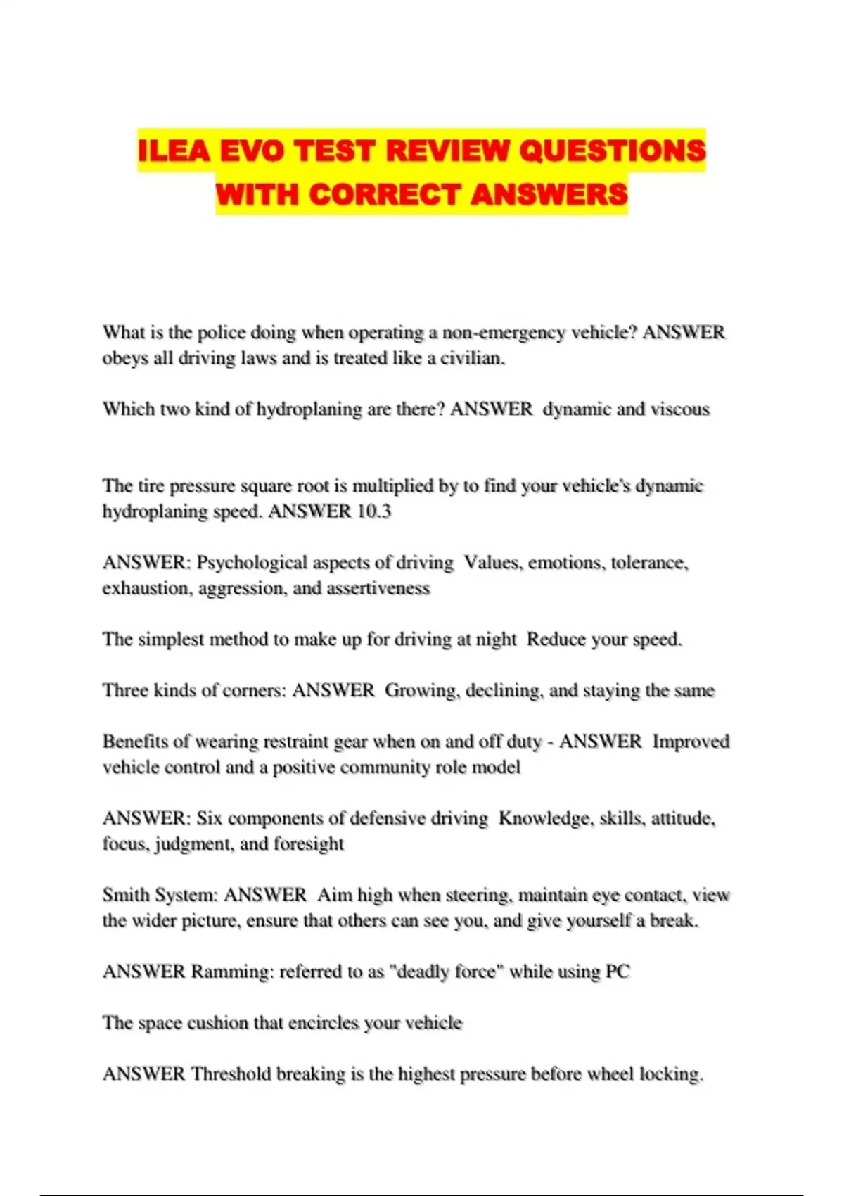 ILEA EVO TEST REVIEW QUESTIONS WITH CORRECT ANSWERS - ILEA EVO - Stuvia US