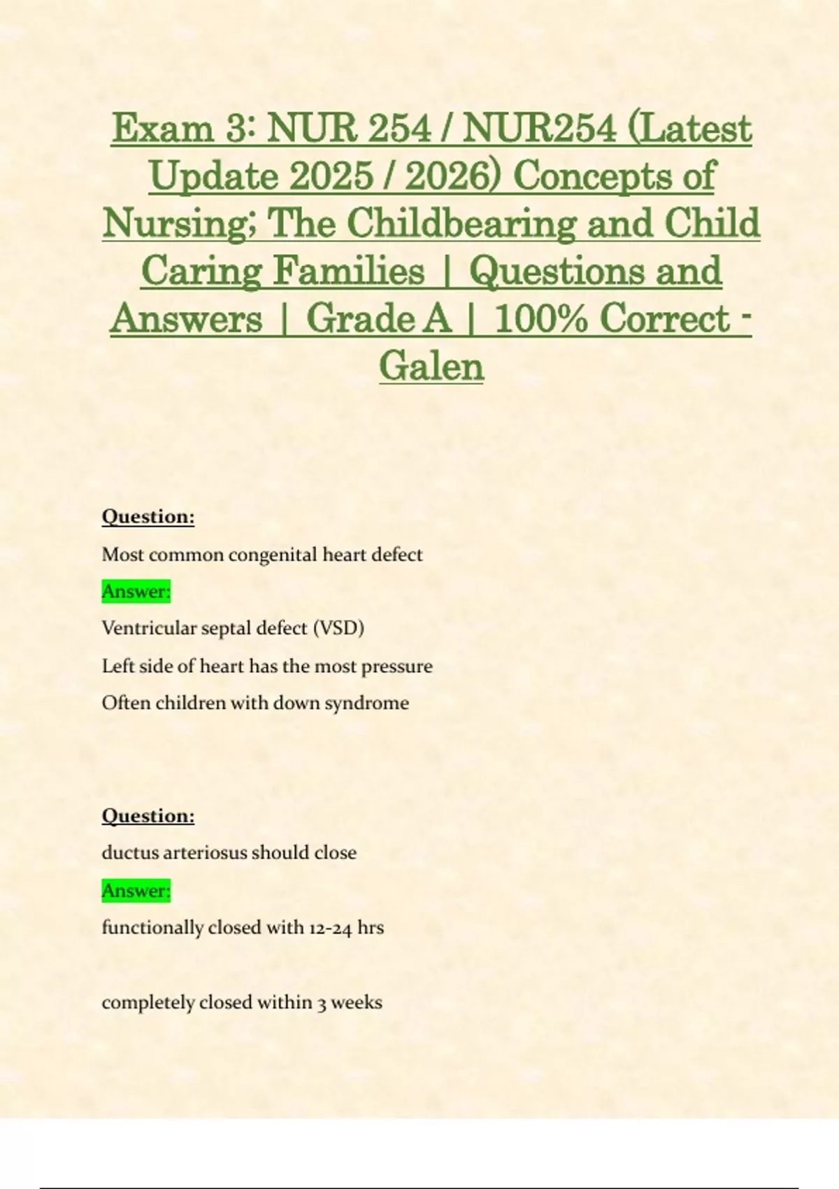 Exam 3: NUR 254 / NUR254 (Latest Update 2025 / 2026) Concepts of ...