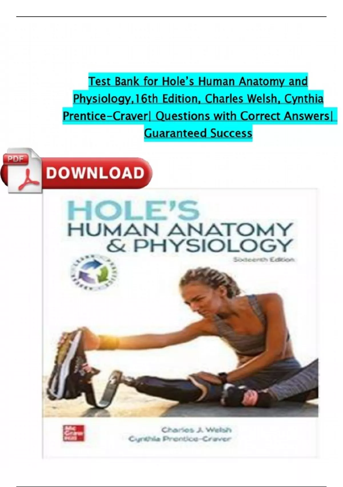 Test Bank for Hole’s Human Anatomy and Physiology,16th Edition, Charles ...