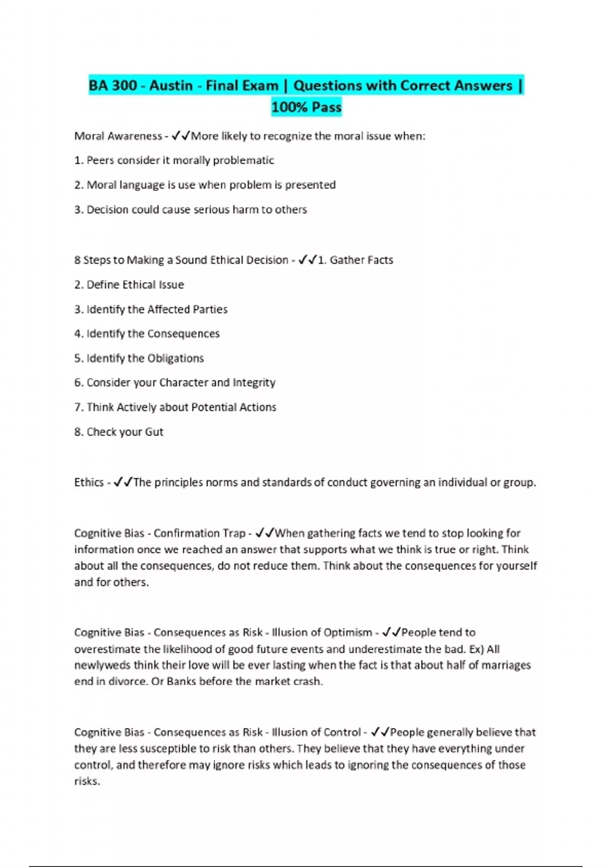 BA 300 - Austin - Final Exam | Questions with Correct Answers | 100% ...