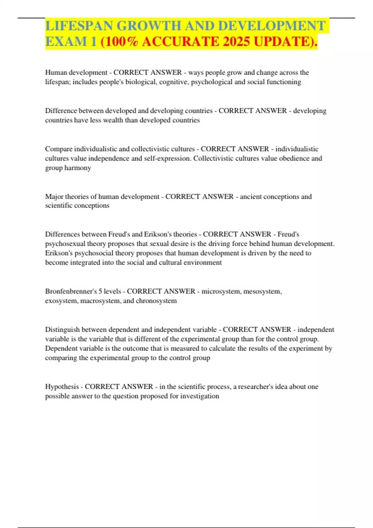 LIFESPAN GROWTH AND DEVELOPMENT EXAM 1 (100% ACCURATE 2025 UPDATE ...