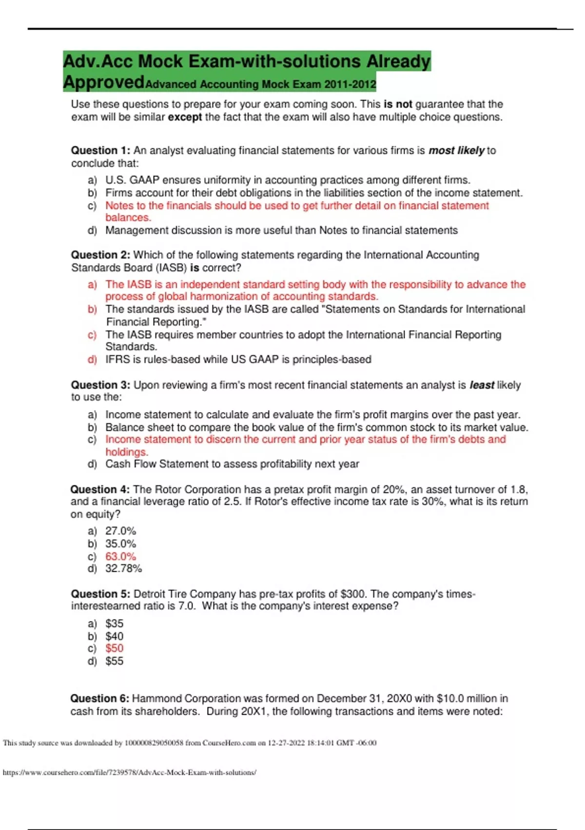 Adv.Acc Mock Exam-with-solutions Already Approved Advanced Accounting ...