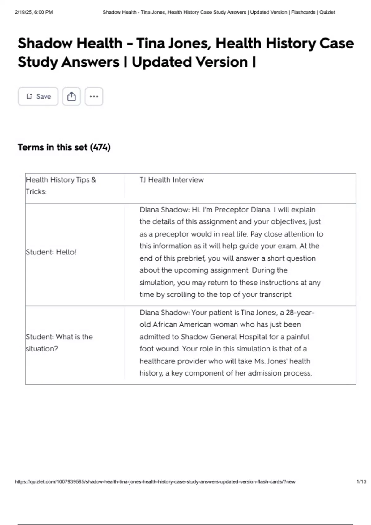 Shadow Health - Tina Jones, Health History Case Study Answers | Updated ...