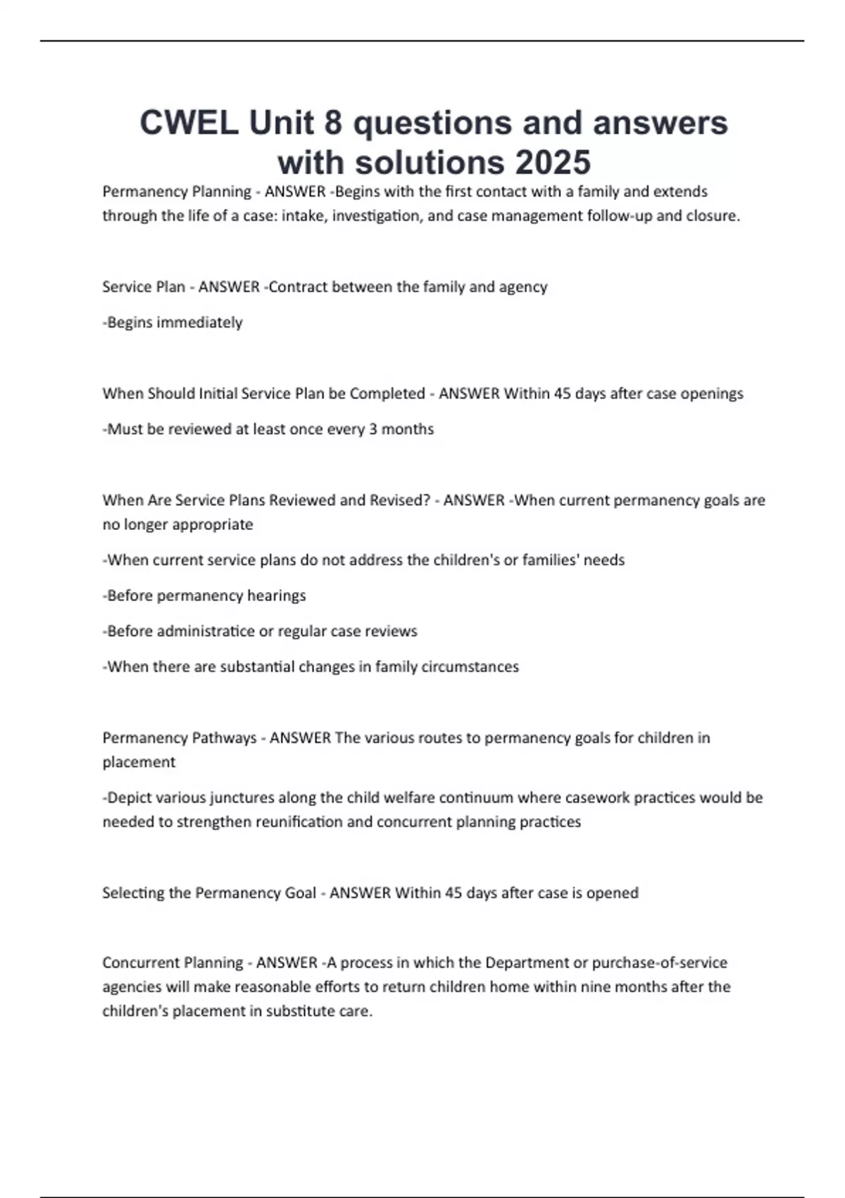 CWEL Unit 8 questions and answers with solutions 2025. - Cans - Stuvia US