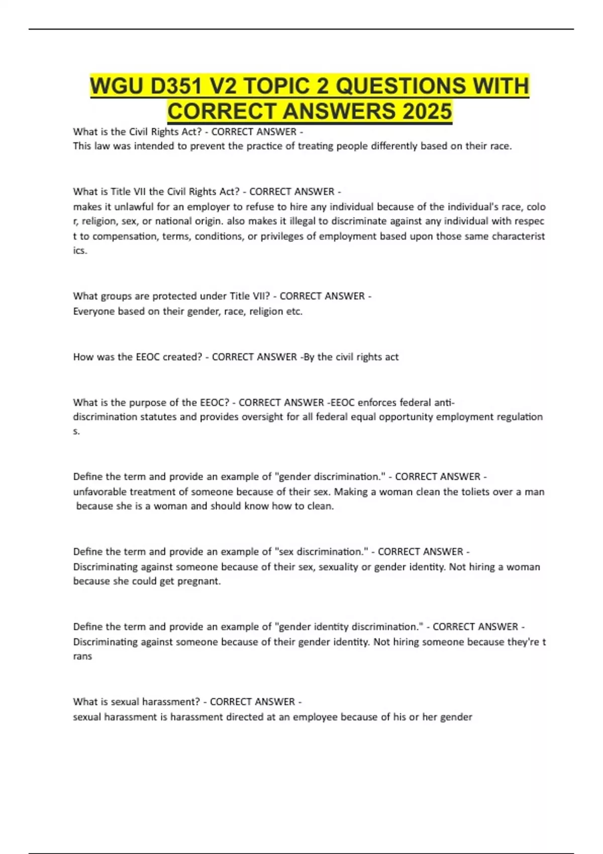 WGU D351 V2 TOPIC 2 QUESTIONS WITH CORRECT ANSWERS 2025 - WGU D351 ...